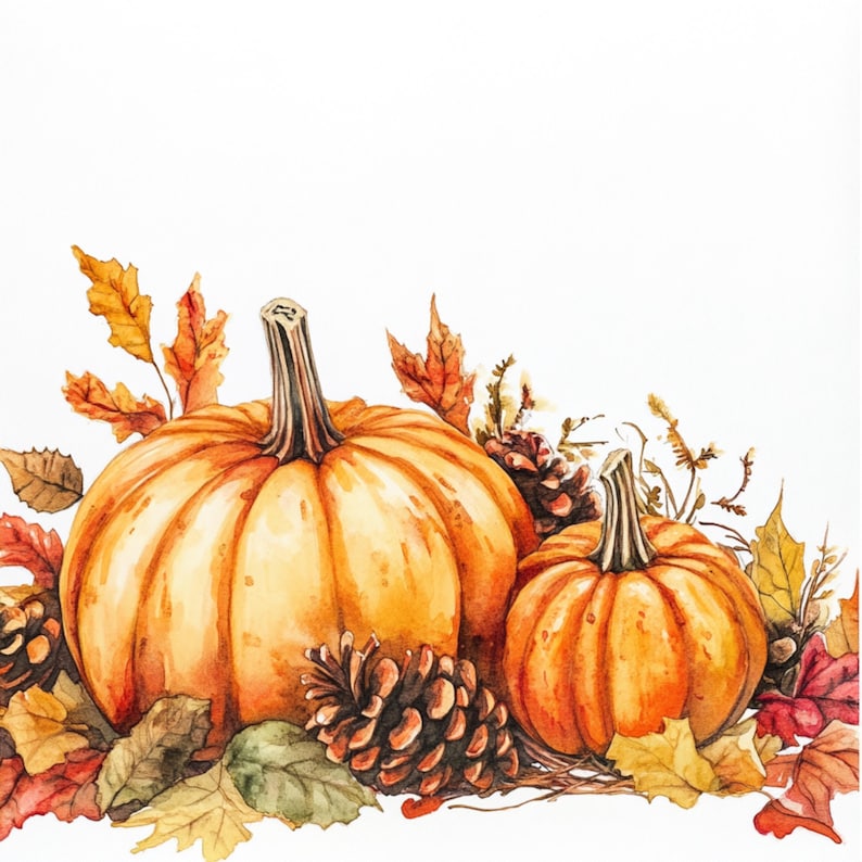 10 Printable Pumpkins Decor, Watercolor Art, Autumn Decor, Clip Art ...