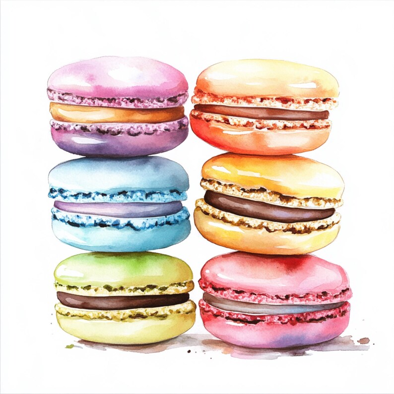 10 Printable Macarons, Watercolor Cookies, Macarons Cookies Decor, Instant Download, Cookies ...