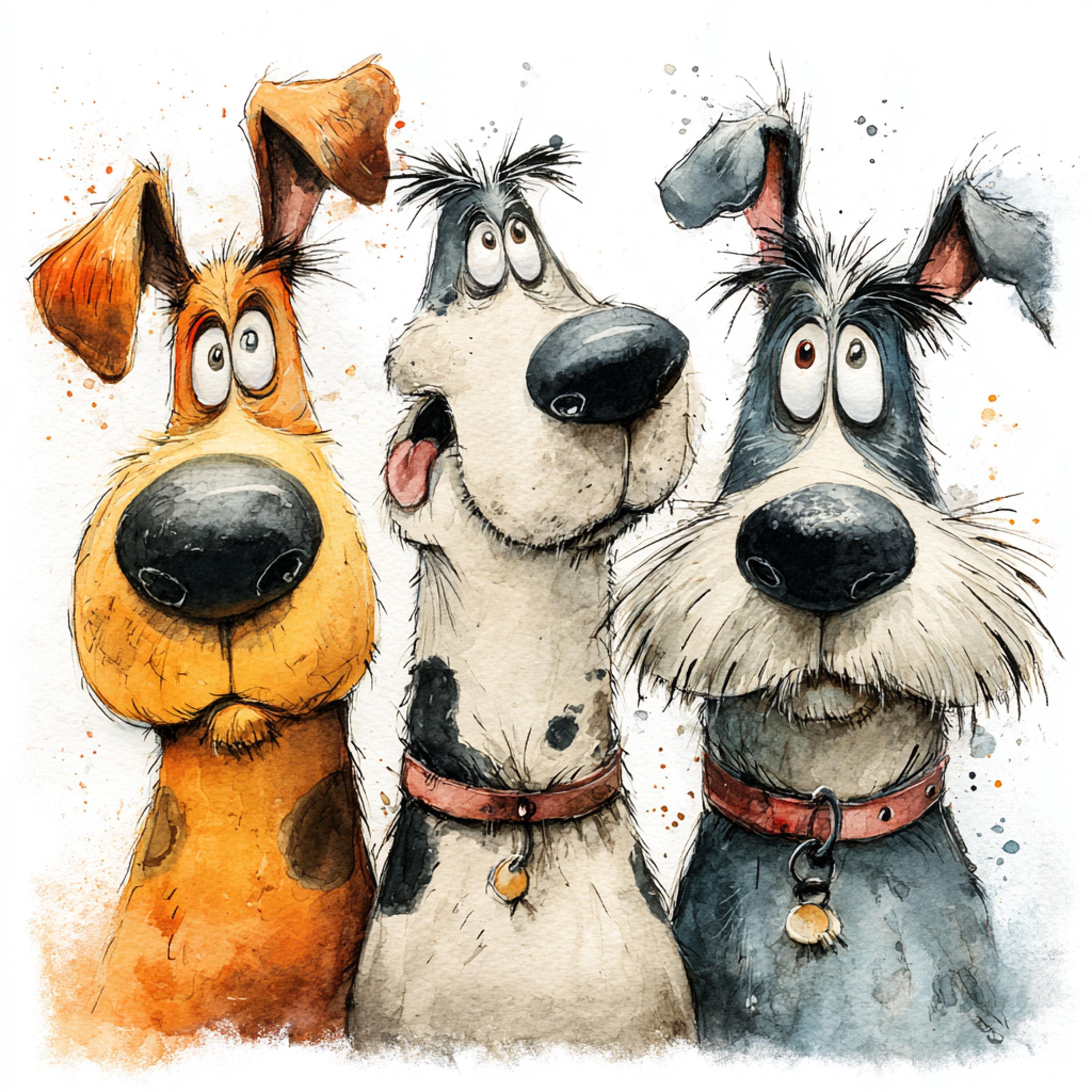 14 Printable Whimsical Dogs, Watercolor Funny Dogs, Family Dogs, Quaint ...