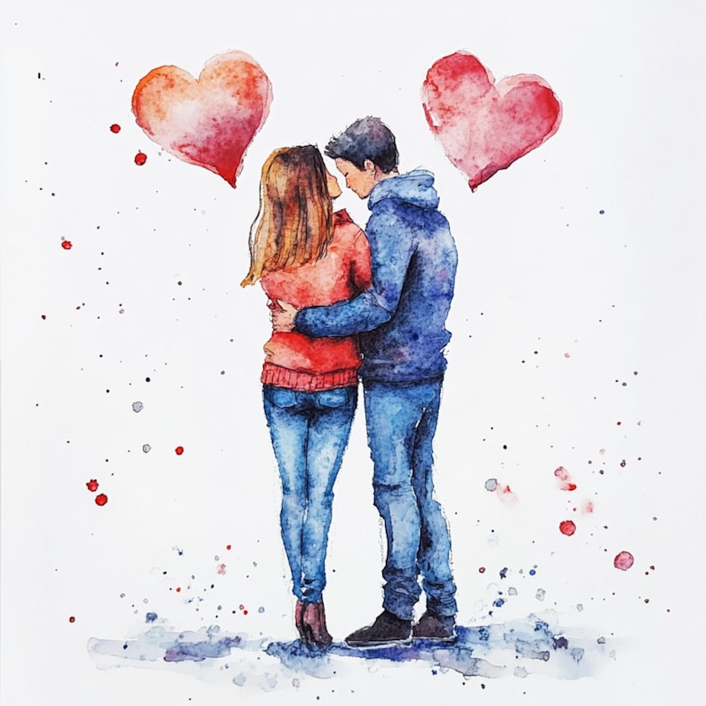 Printable Love Couple, Watercolor Fallen Love Couple, Cute Love Teens ...