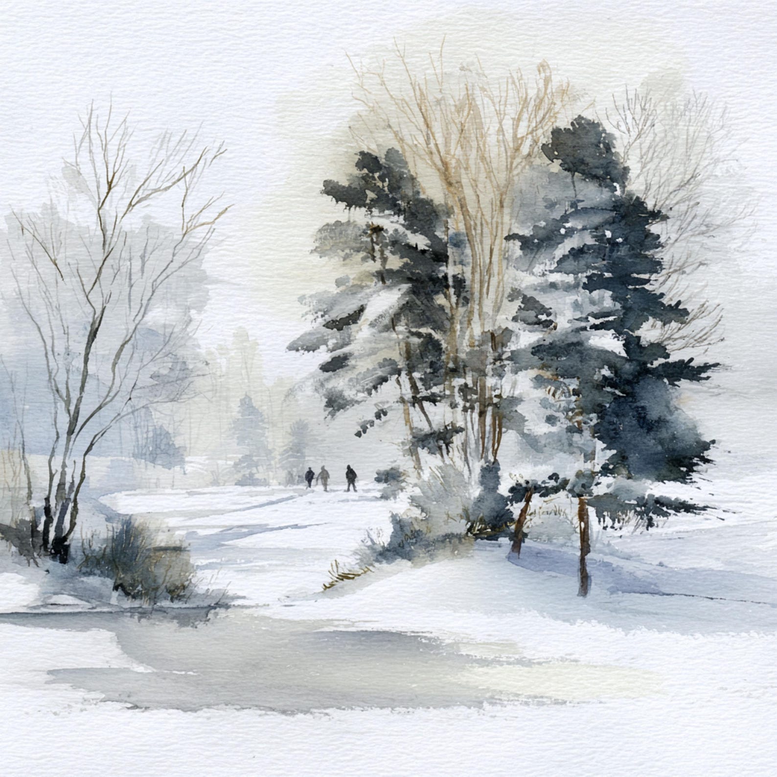 12 Printable Delicate Winter Landscape, Watercolor Art, Textured Winter ...