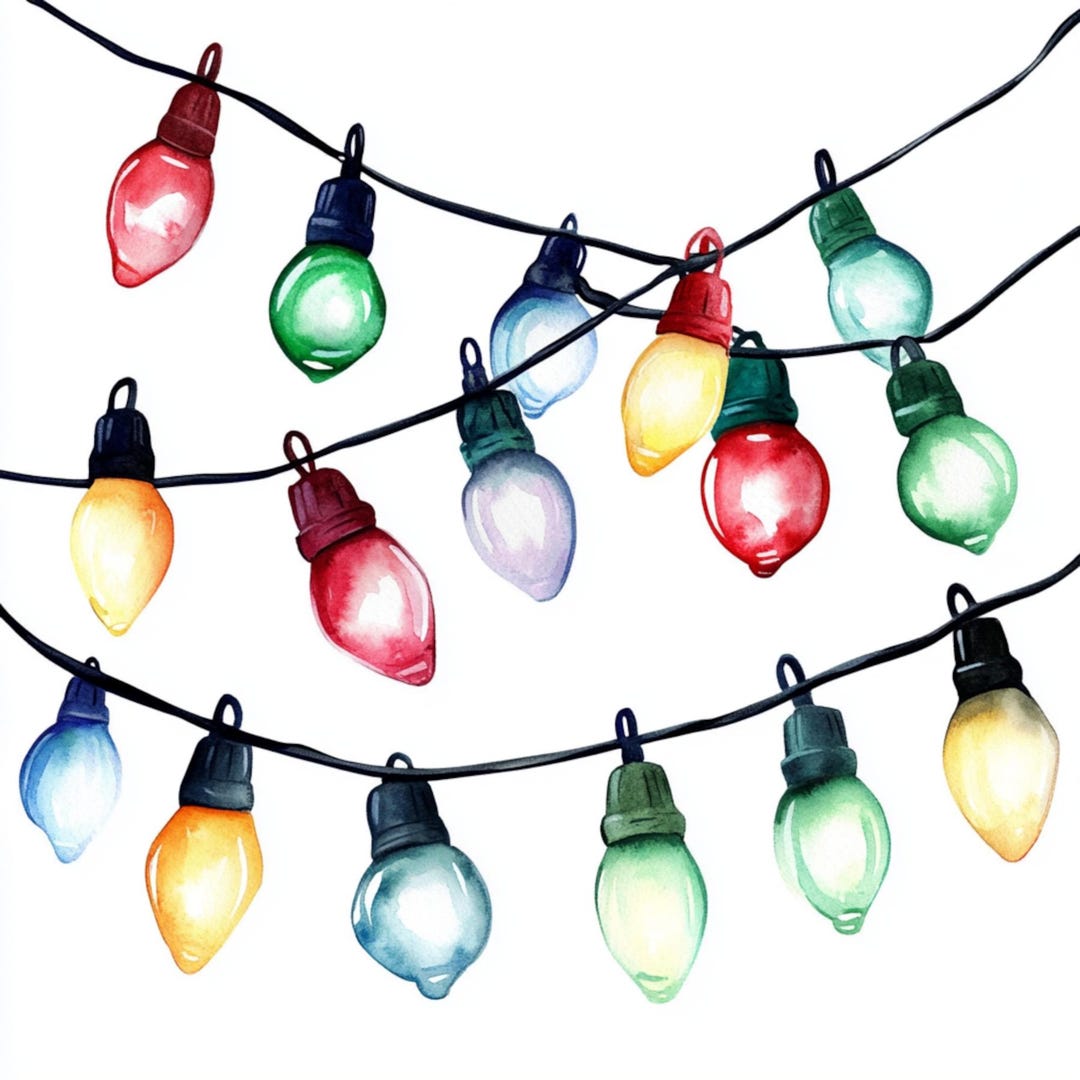 Christmas Lights, Watercolor Images, Christmas Ornament Clipart, Clip ...
