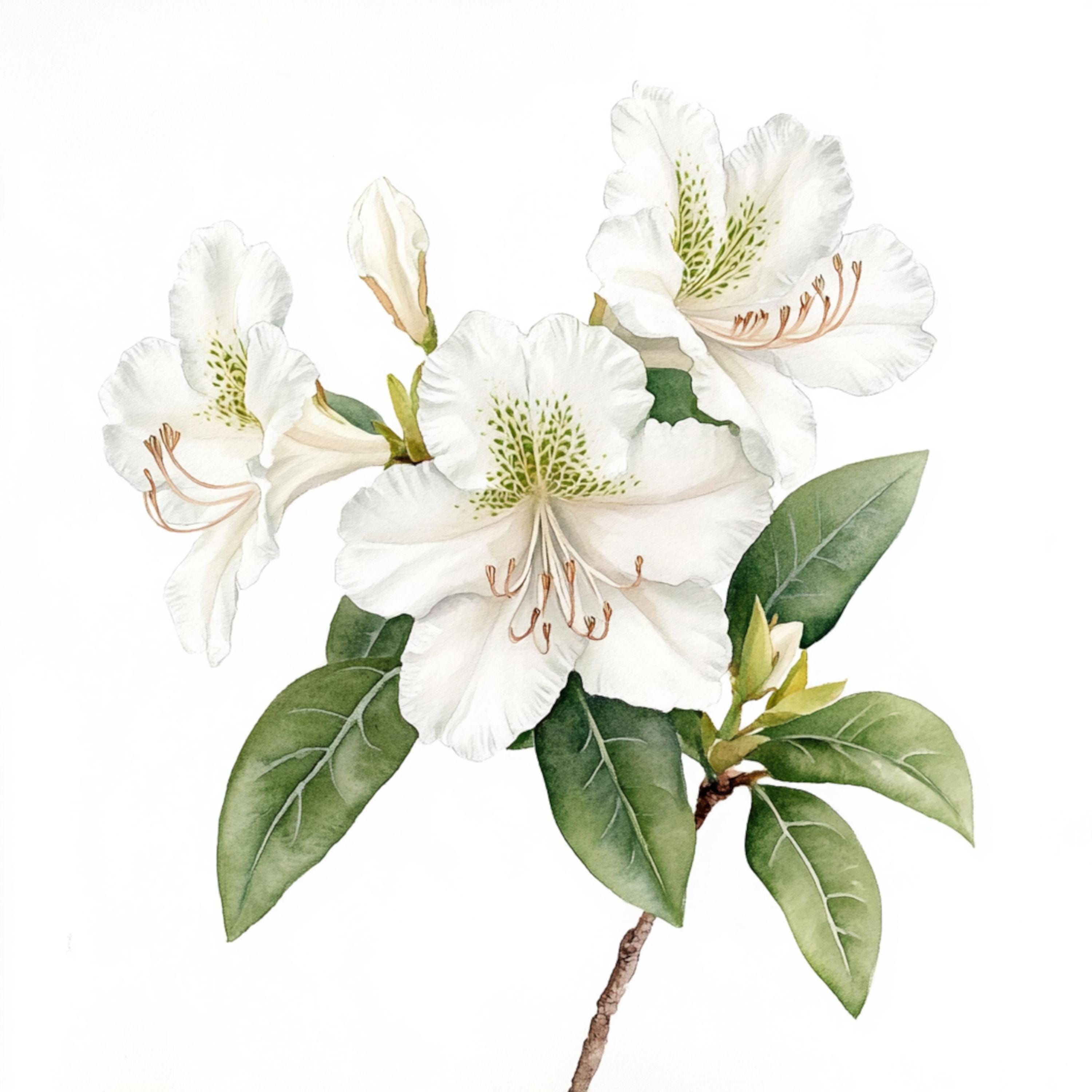 10 Printable Azaleas Watercolor, White Rhododendron, Watercolor Flower ...