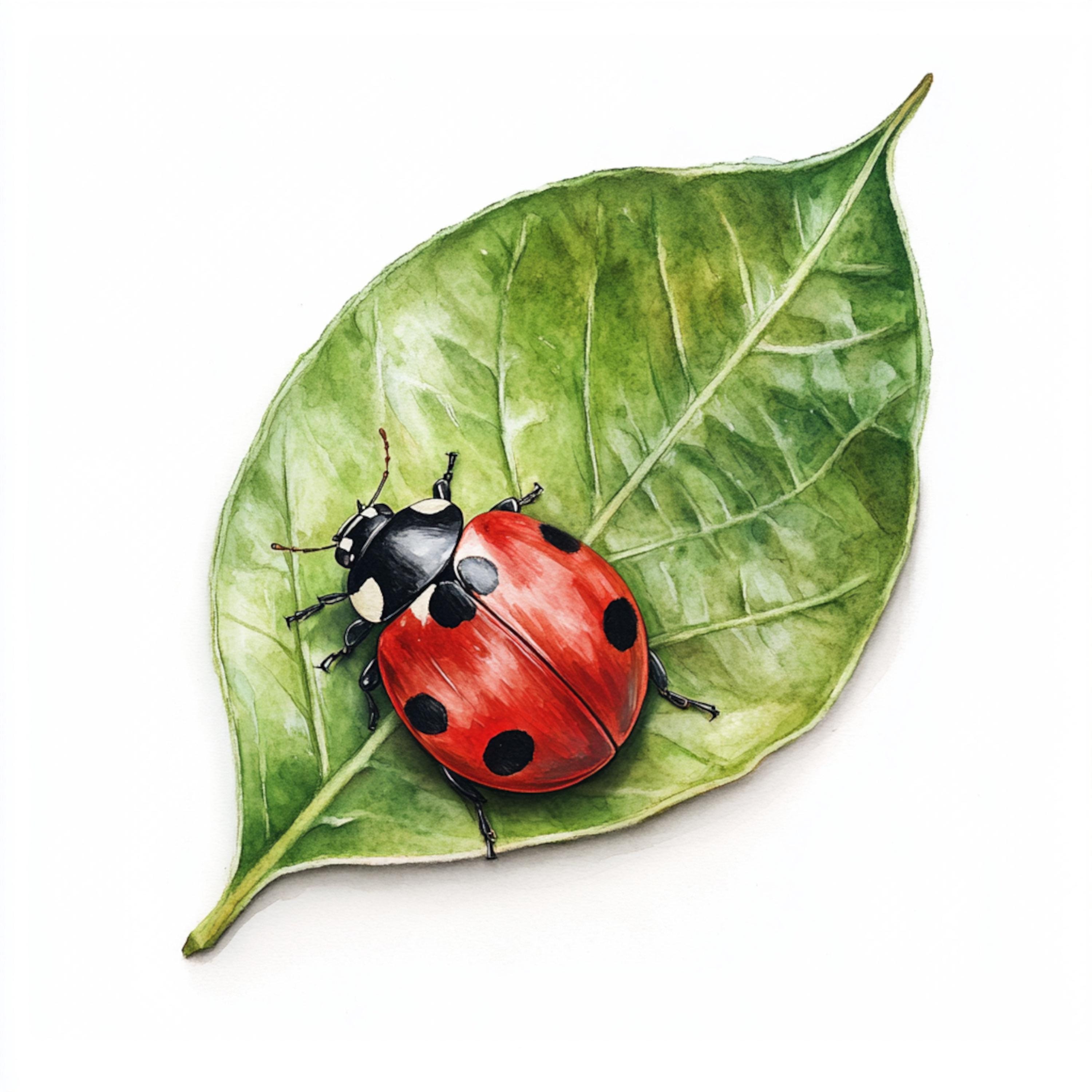 Printable Ladybug Decor, Watercolor Ladybug on Leaf, Insects Art, 10 ...