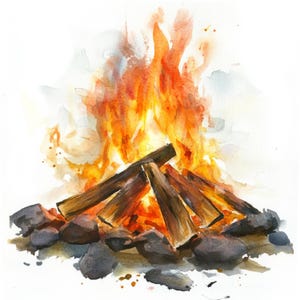 10 Printable Bonfire Art, Watercolor Flame, Bonfire Clipart, Printable ...