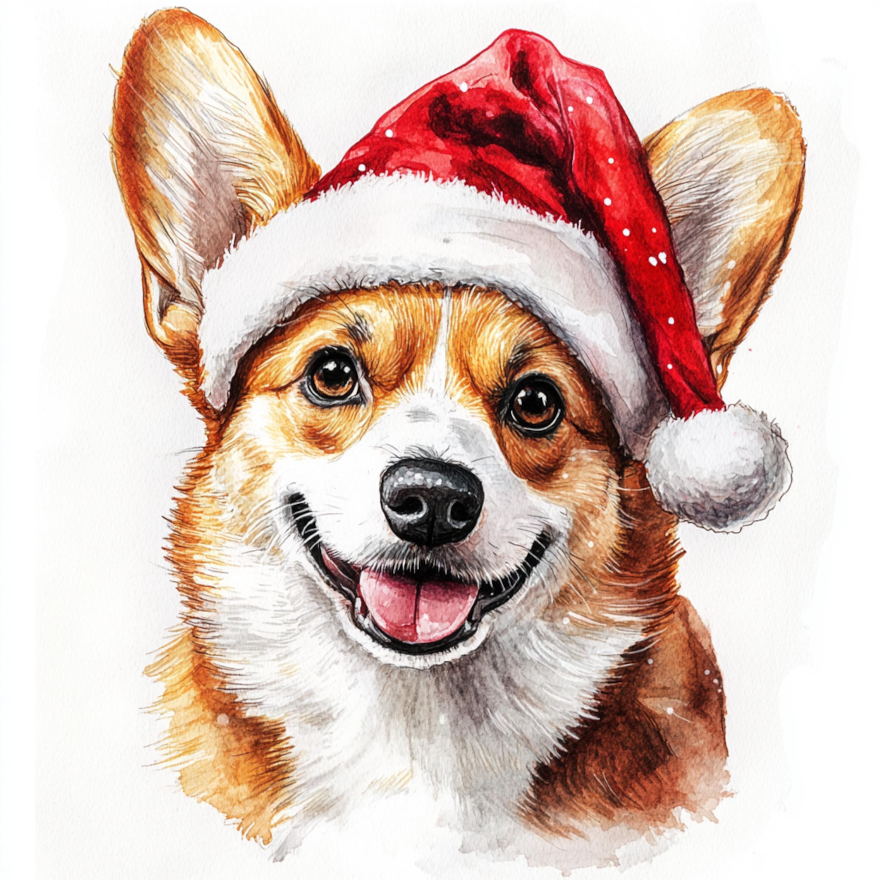Printable Christmas Cute Corgi Clipart, Watercolor Art, Cute Clipart ...