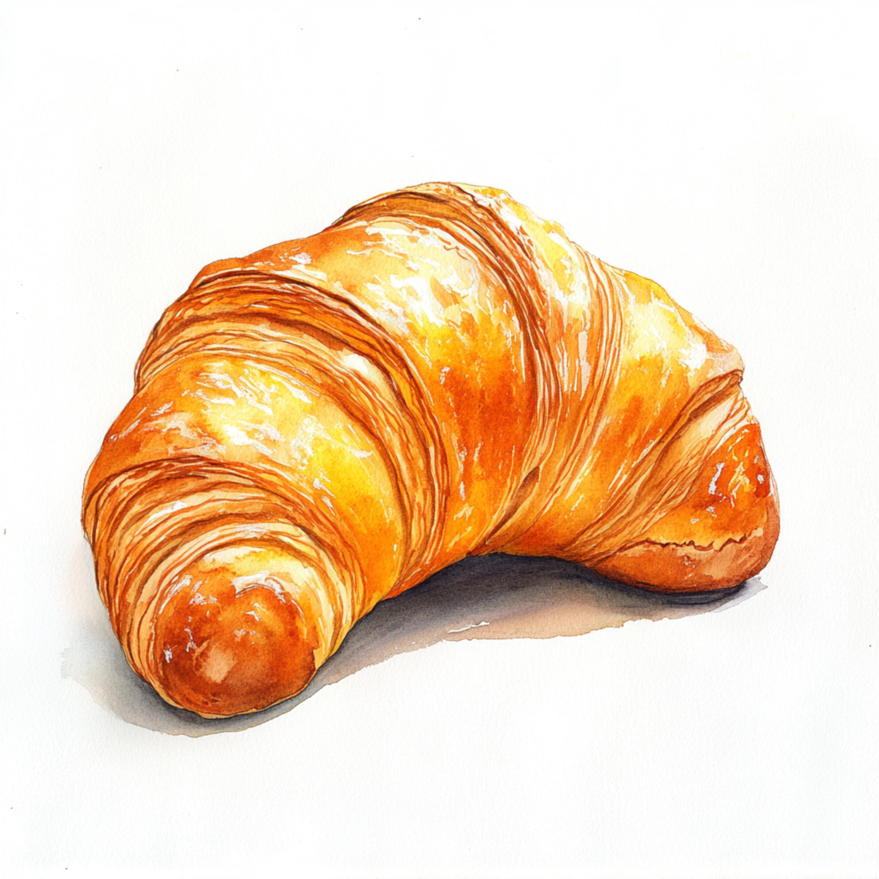 Printable Croissant Art, Watercolor Images, Croissants on Plate ...