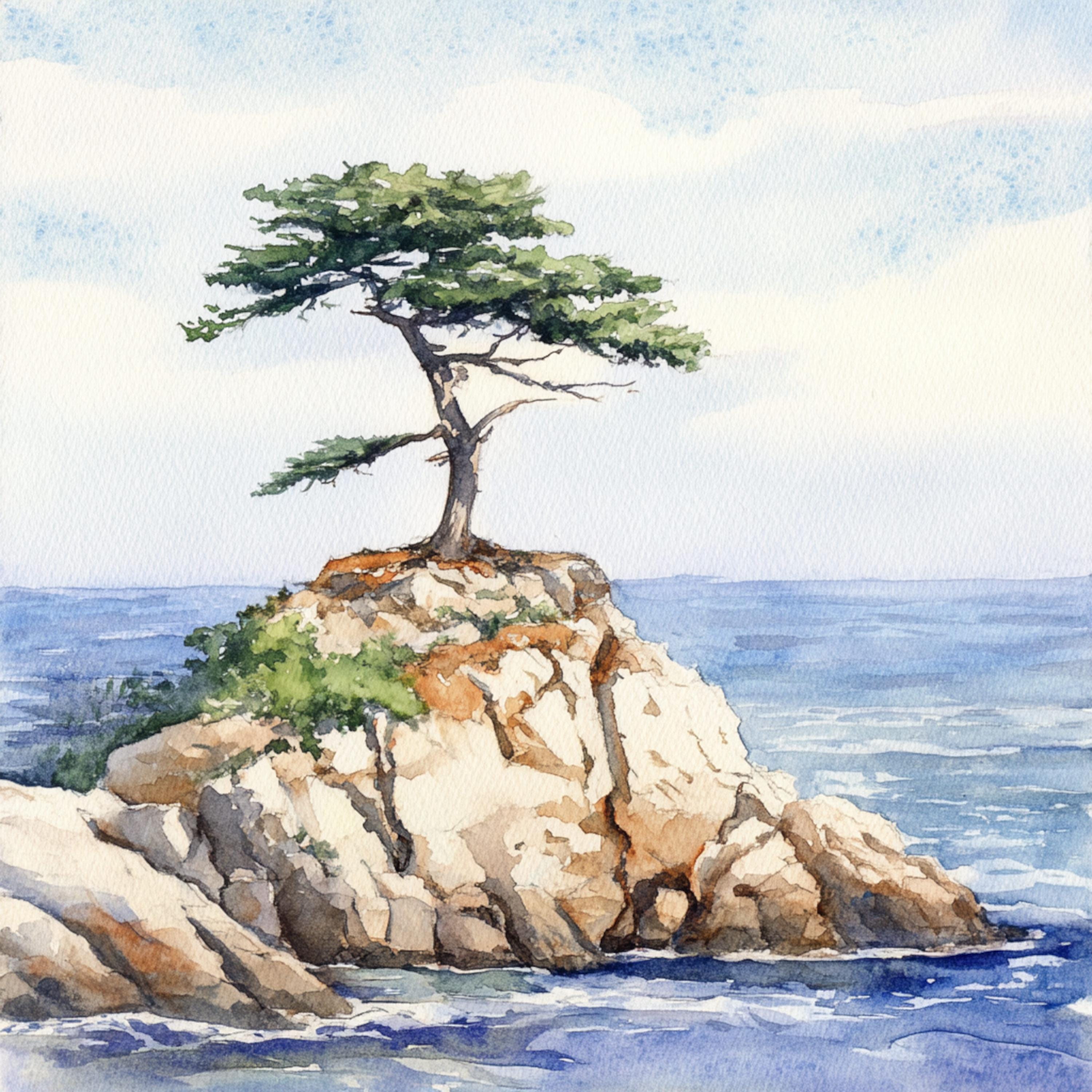 10 Printable California Cypress Tree, Cypress Tree Art, Ocean Coast Art ...