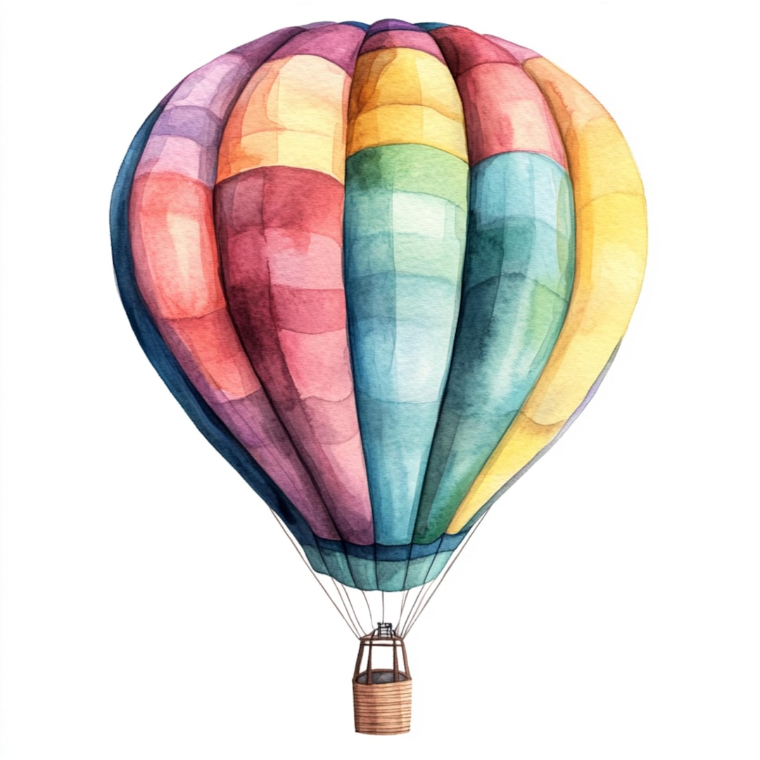 Printable Hot Air Baloon Clipart, Watercolor Art, Printable JPG, Air ...