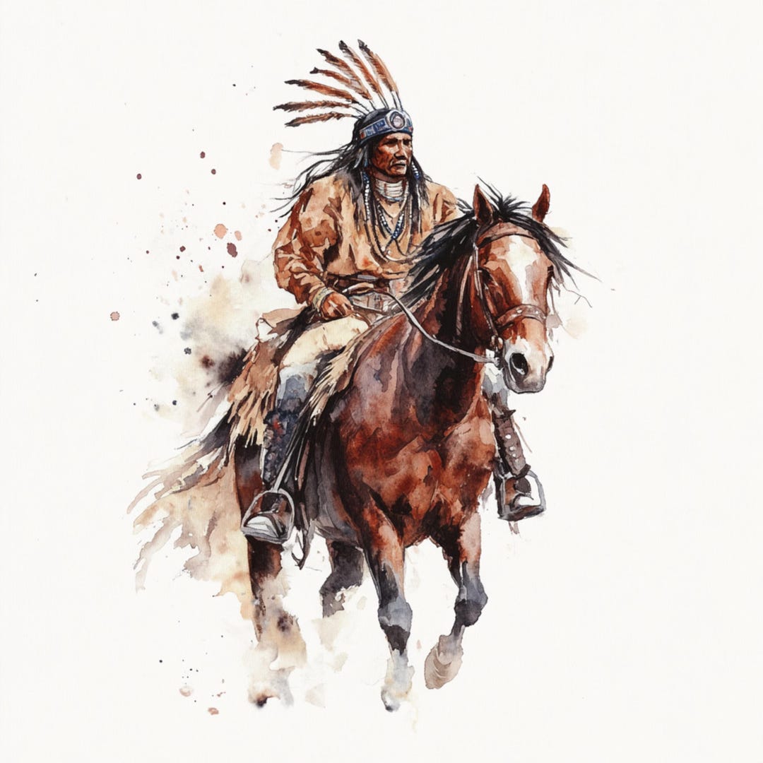 10 Printable Native Indian on Horse, Indian Horseman, Watercolor ...