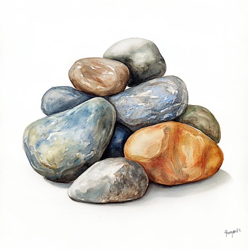 10 Printable Rocks, Stones Watercolor, Bunch on Stones Clip Art ...