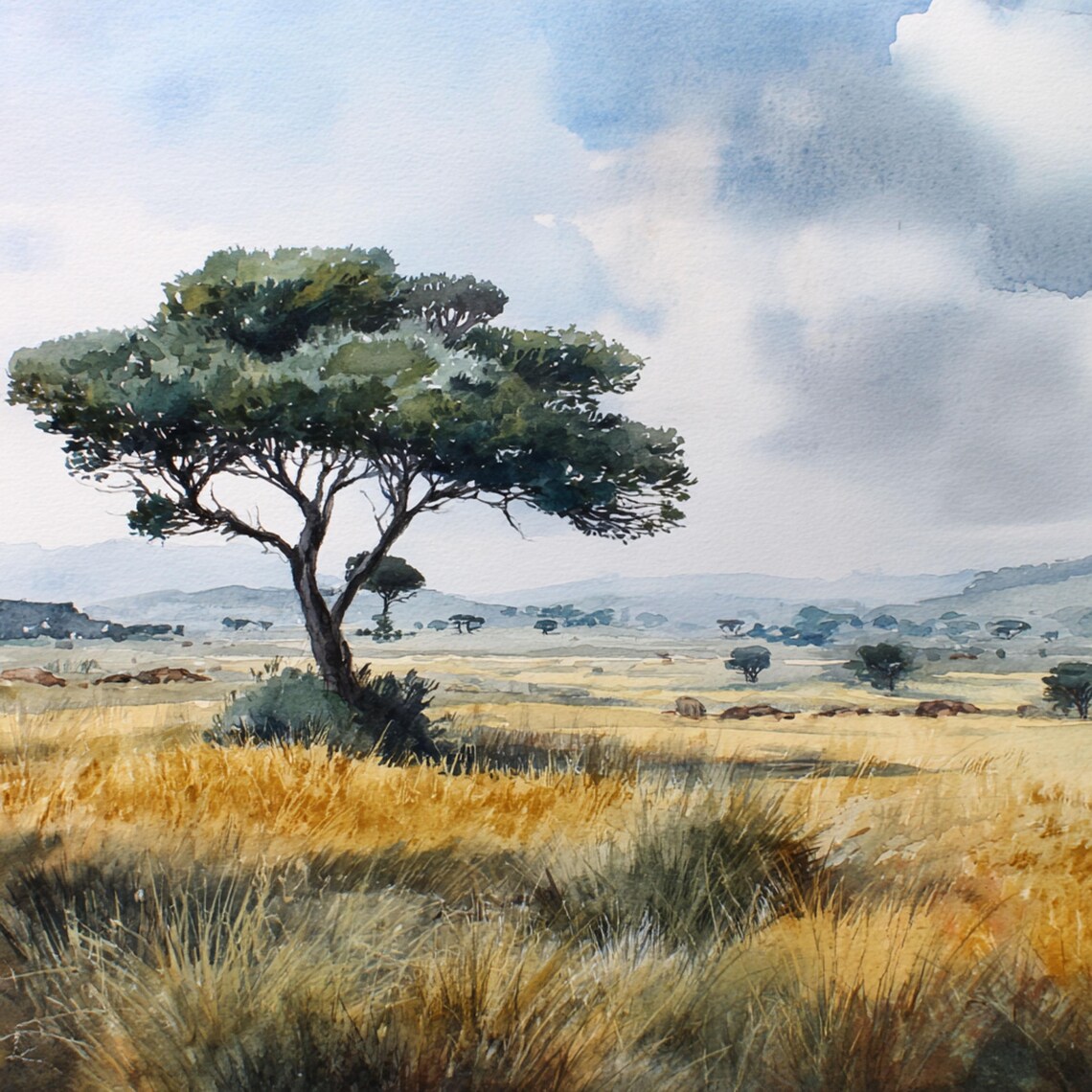 10 Printable Savannah Landscape, Watercolor Natures, African Savannah ...