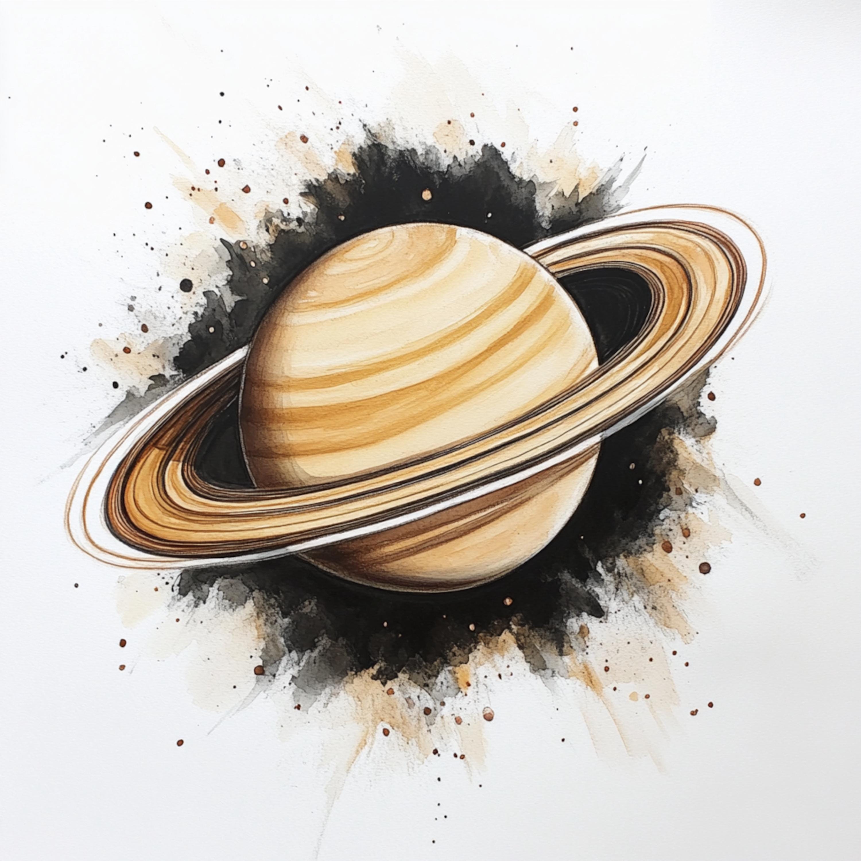 10 Printable Saturn Art, Watercolor Saturn, Planet Clipart, Printable ...