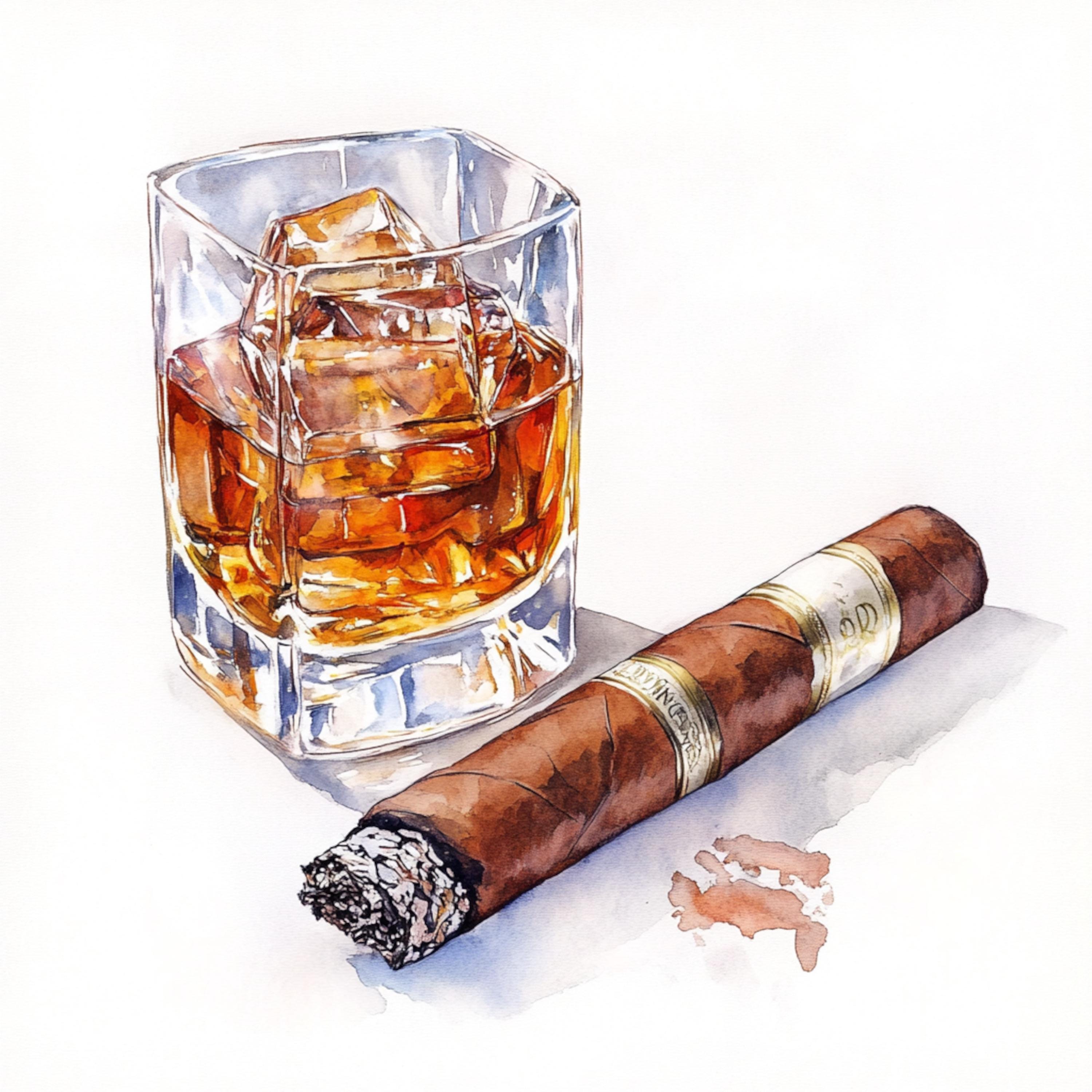 10 Printable Whisky and Cigar, Watercolor Images, Glass of Whisky and ...