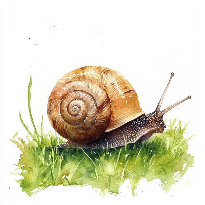 10 Printable Snail on Leaf, Watercolor Snail, Watercolor Snail ...
