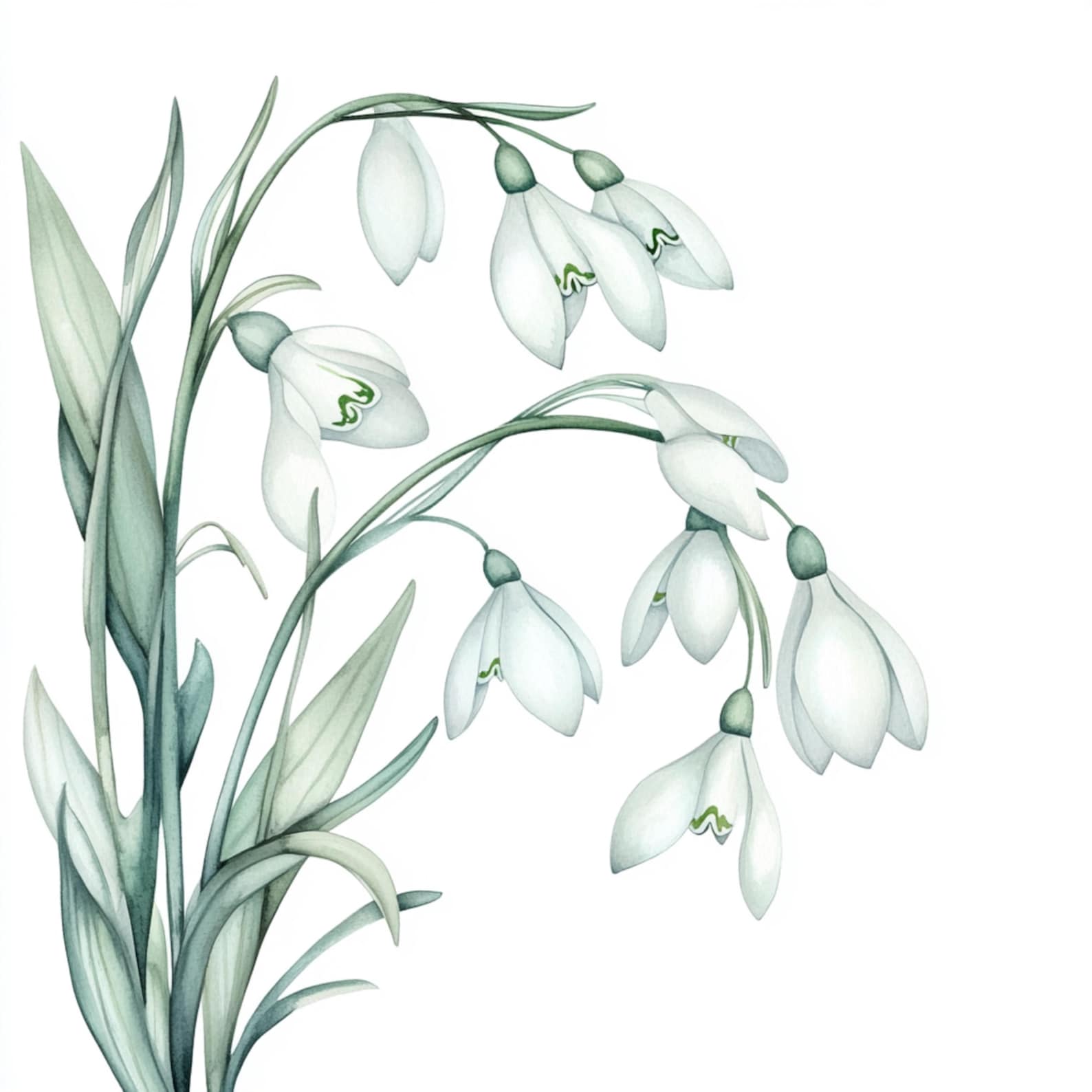 10 Printable Snowdrops Corner, Watercolor White Flowers, Snowdrops ...