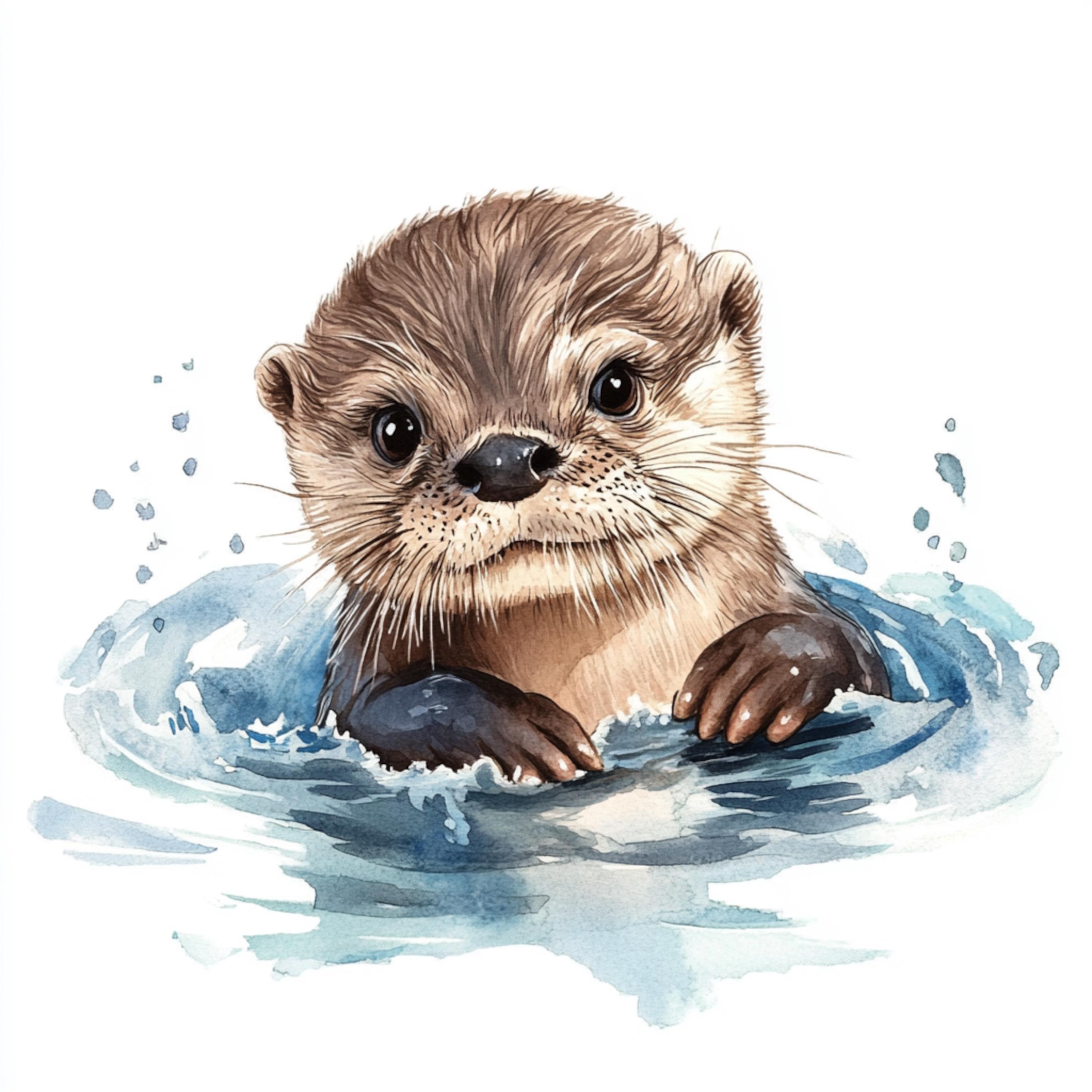 10 Printable Little Otter, Watercolor Swimming Otter, Cute Wild Animal ...