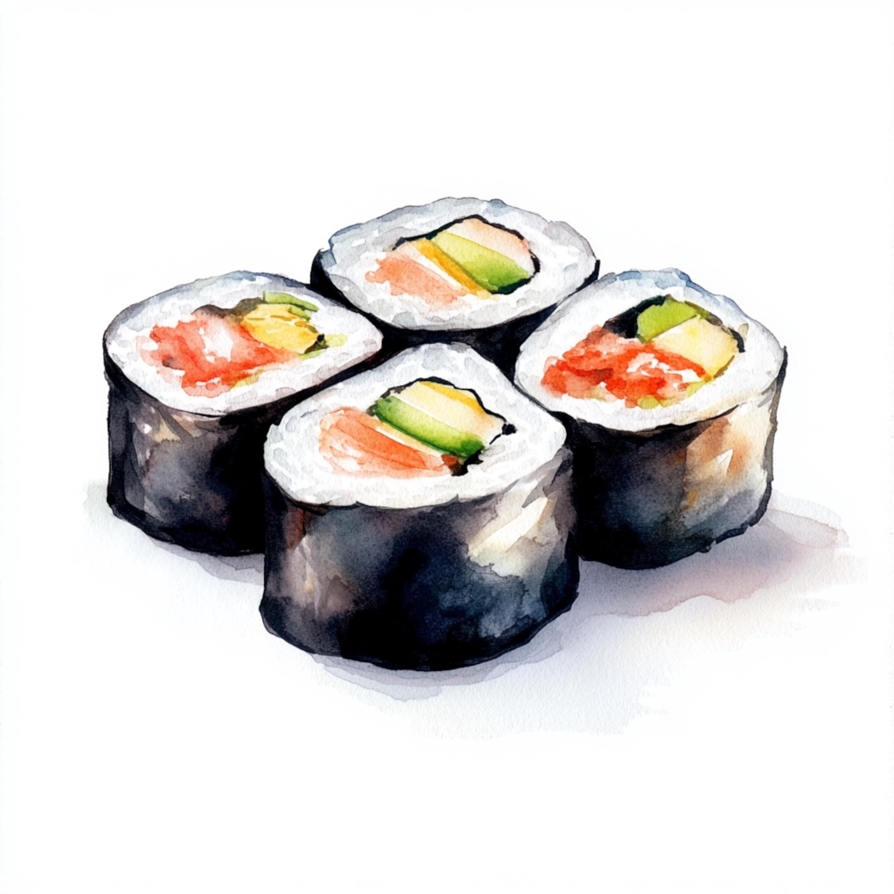 10 Printable Sushi Art, Watercolor Sushi, Sushi Minimalist Decor, Printable JPG, Instant ...