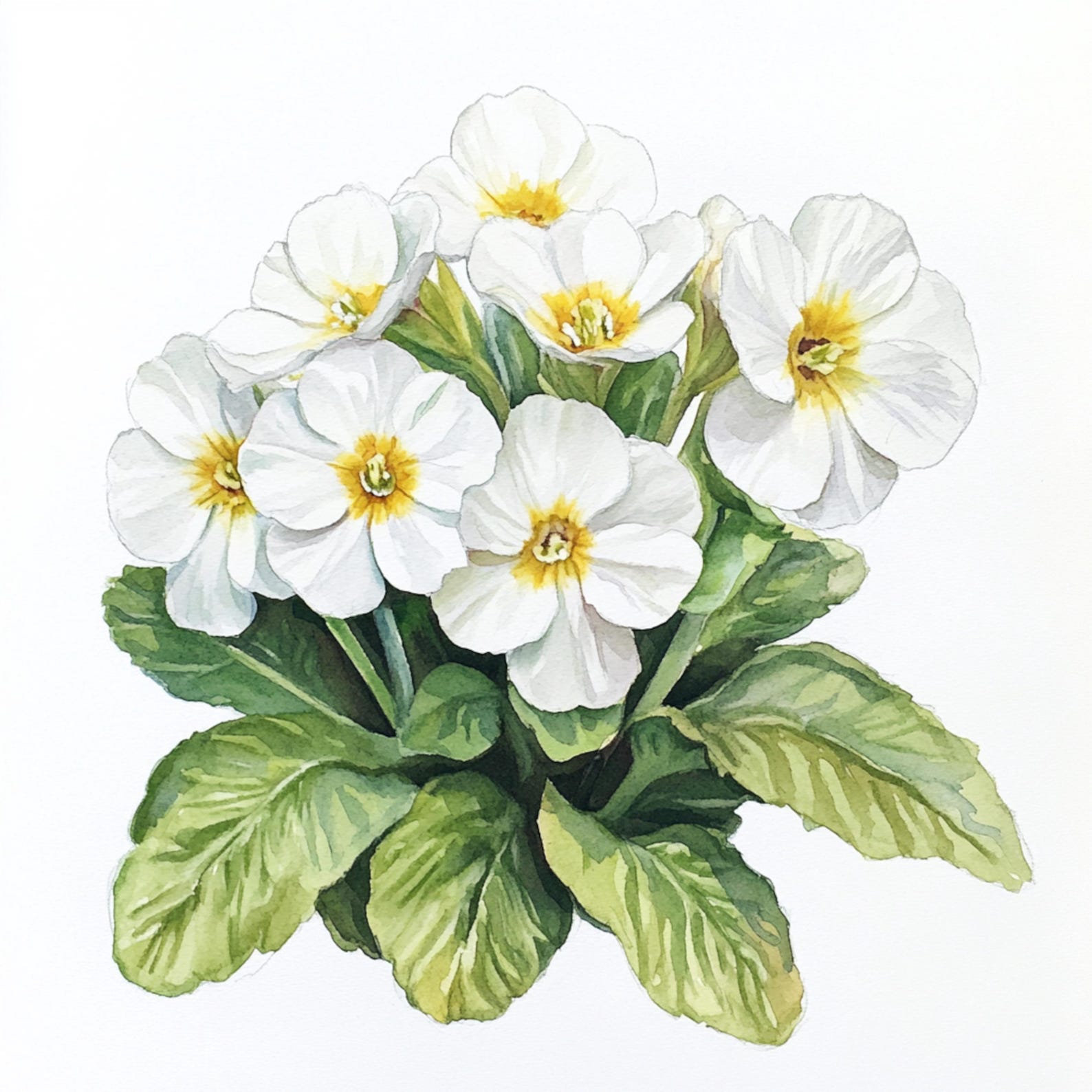 10 Printable White Primula Art, Watercolor Images, Primrose Botanical ...