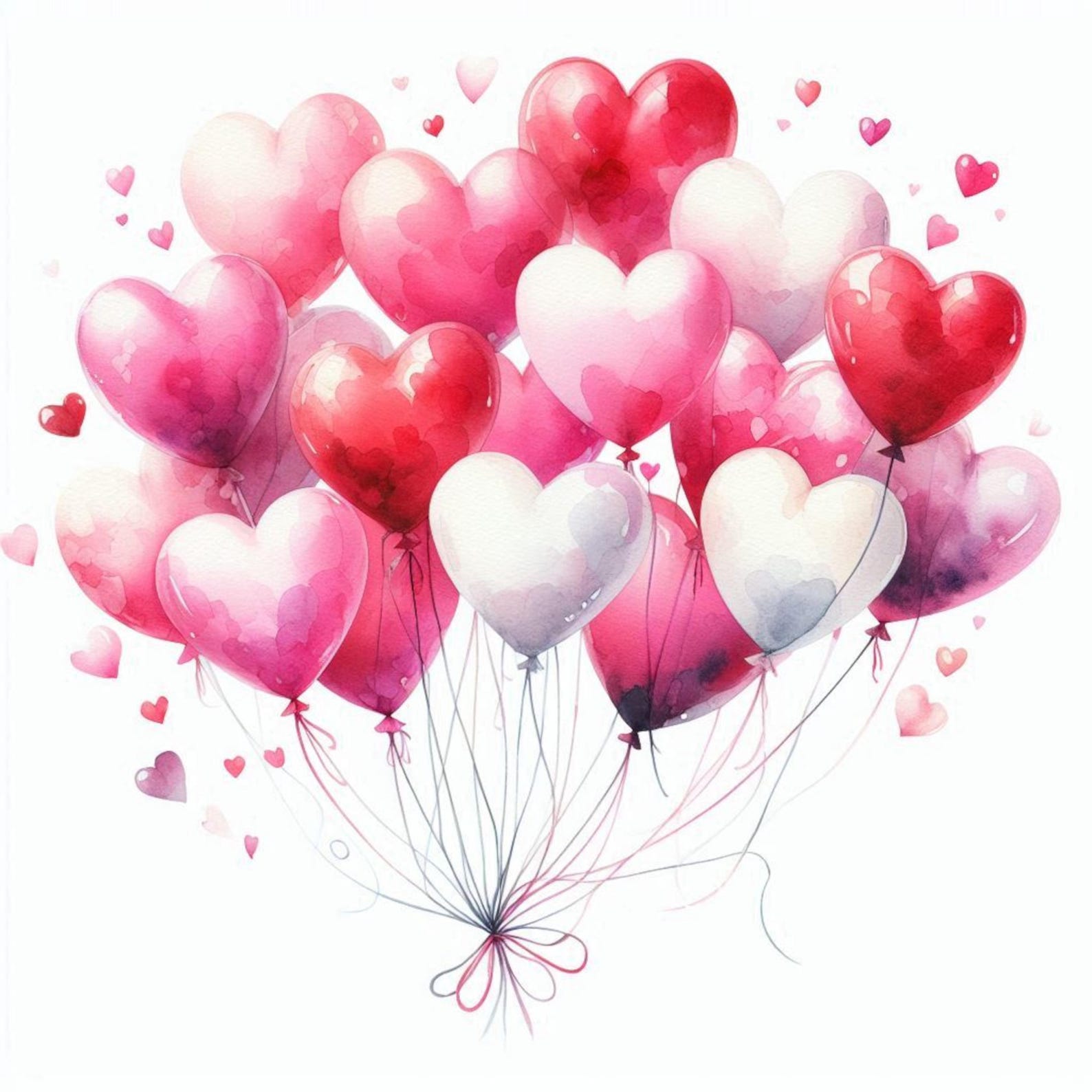 10 Printable Pink Heart Balloons, Watercolor Valentines Day Party ...