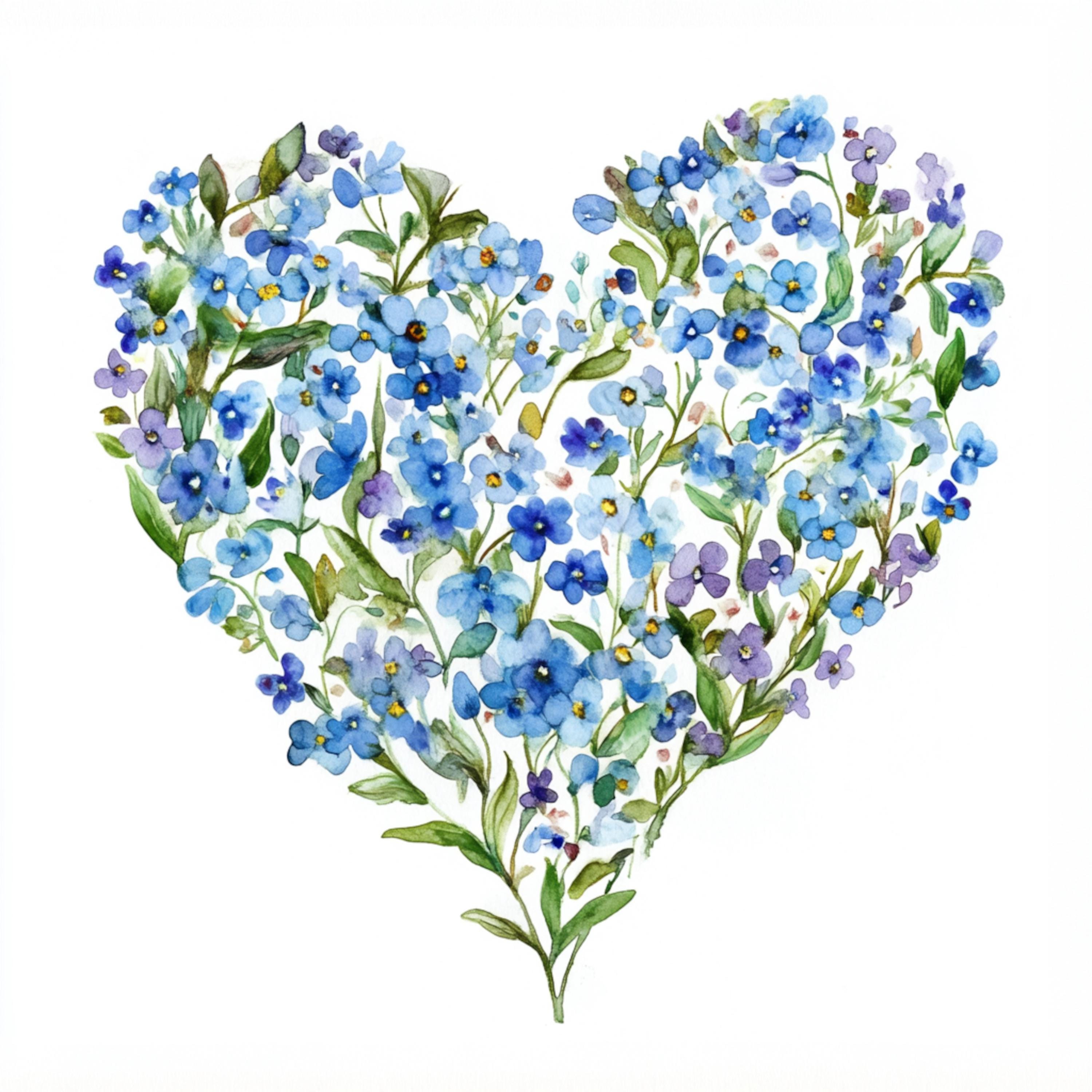 Printable Blue Forget-me-not Hearts, Watercolor Forget-me-not, Cute ...