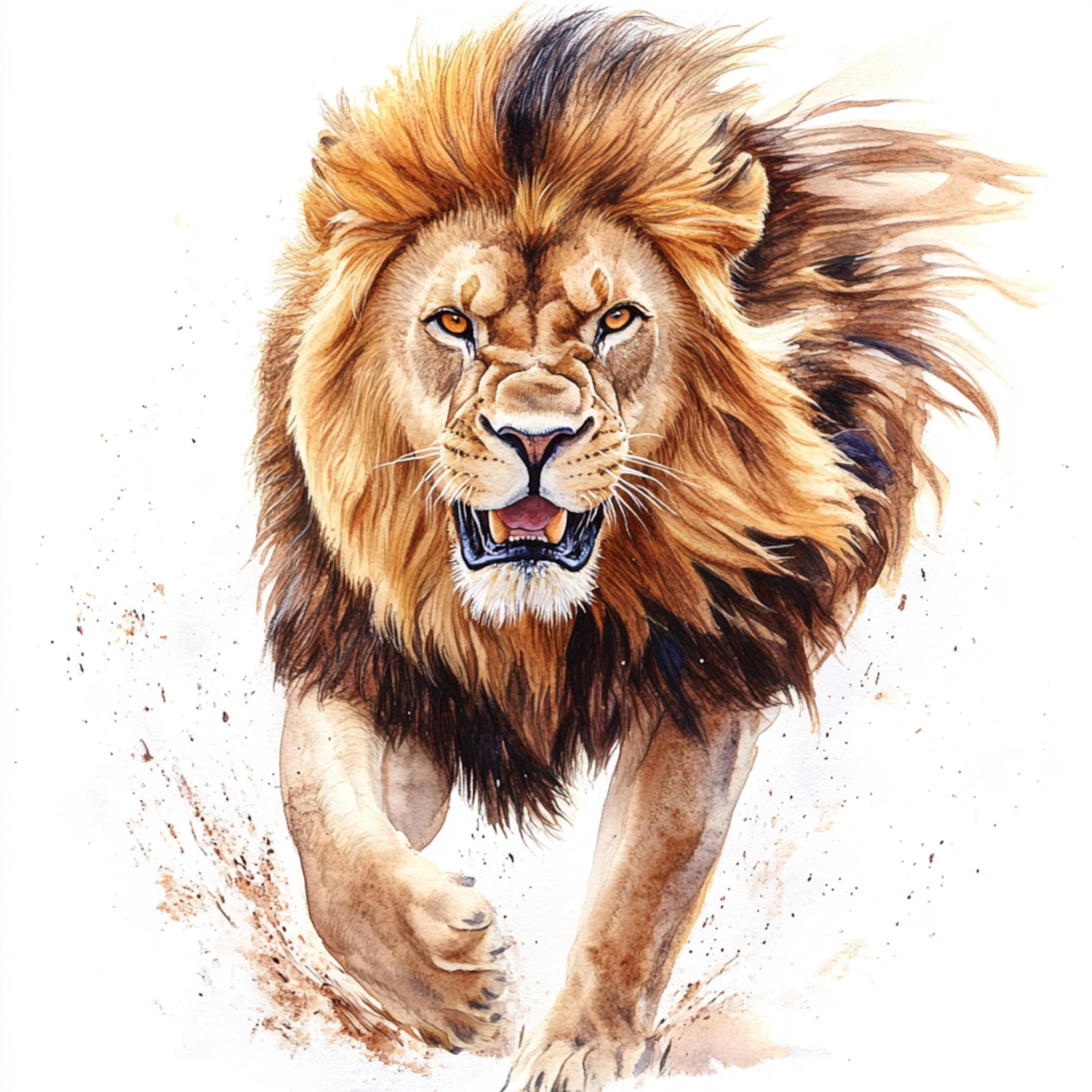 10 Printable Lions, Lion Watercolor, Predator Animal, Commercial Use ...