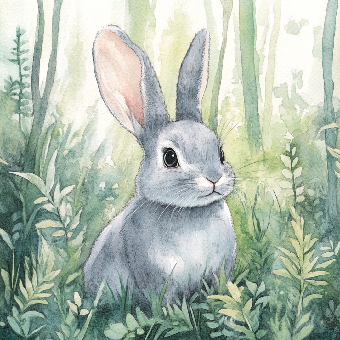 10 Printable Rabbits in Forest, Watercolor Rabbit , Cute Rabbit Clipart ...