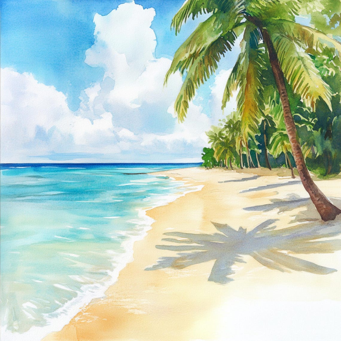 10 Printable Beach, Sandy Beach Landscape Art, Paradise Art, Tropical ...
