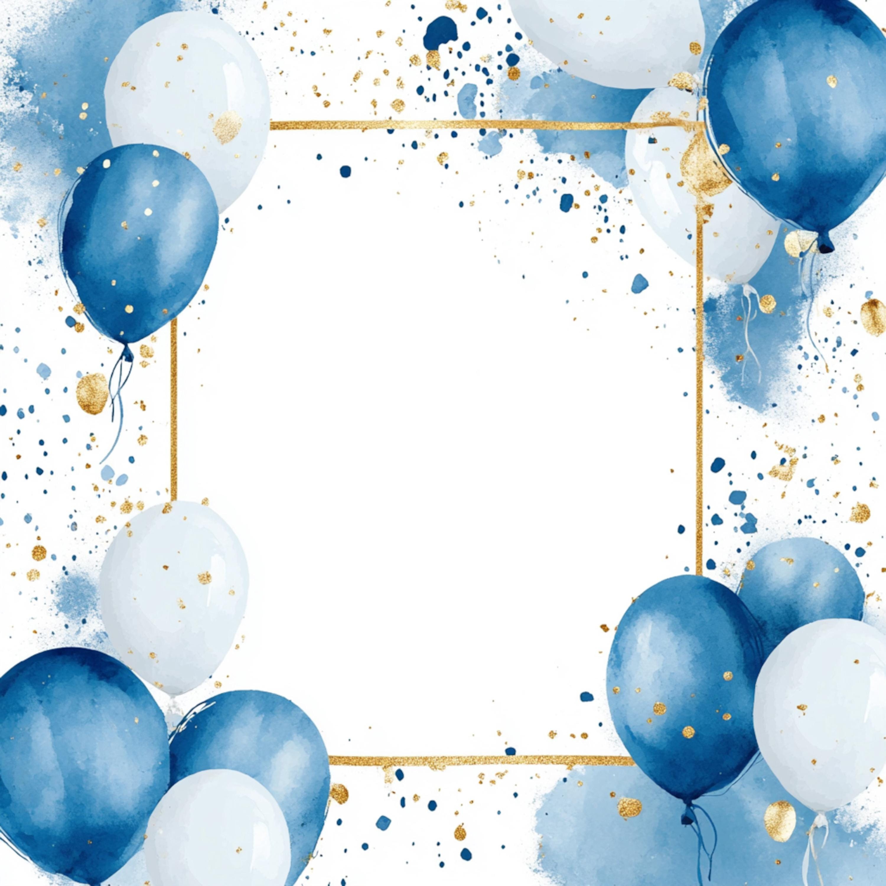 10 Printable Blue White Balloons Frame, Watercolor Party Ballons, Blue ...