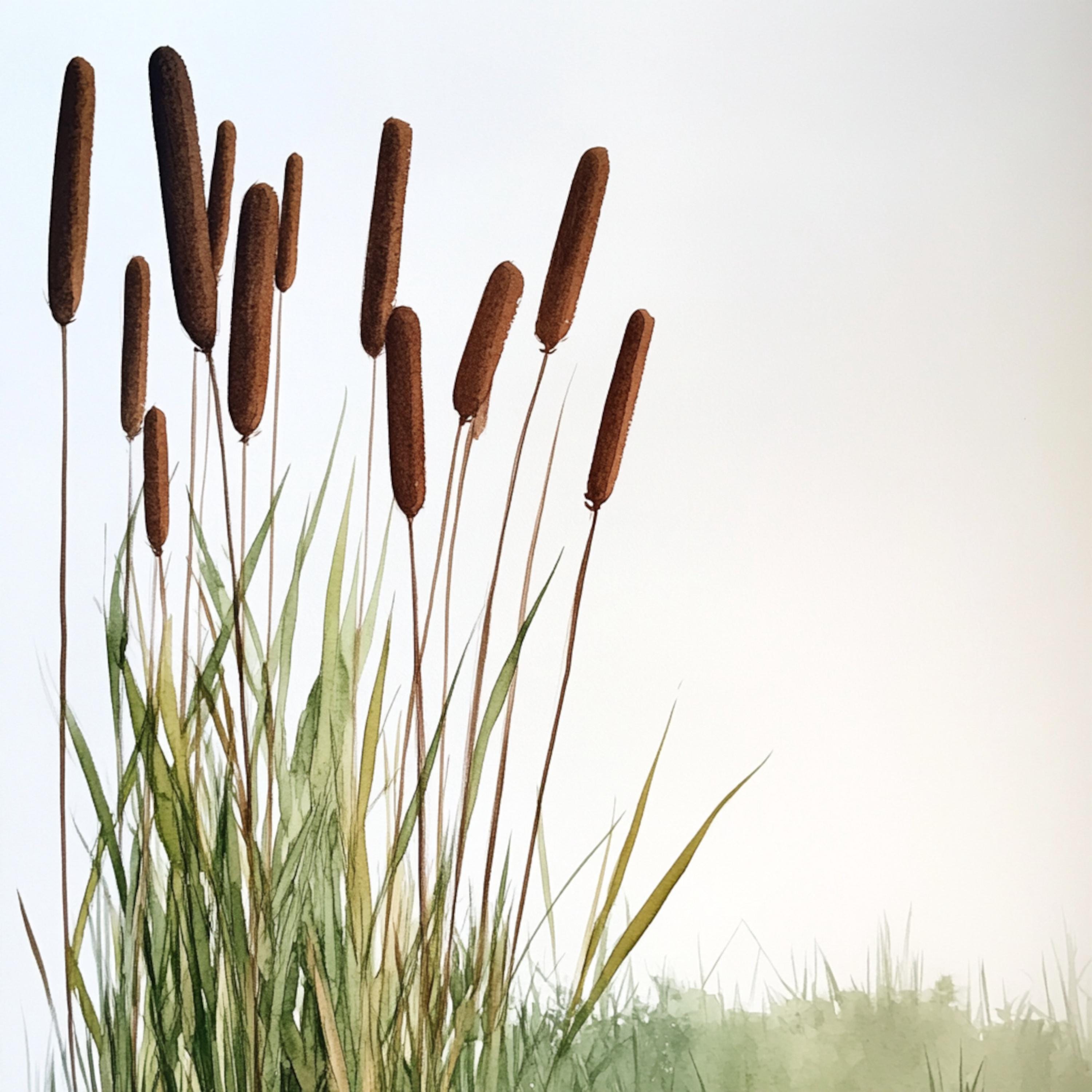 10 Printable Cattail Grass Decor, Watercolor Cattail, Cattail Botanical ...