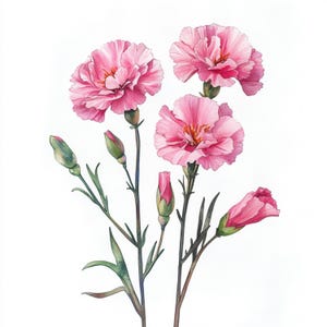 10 Printable Carnations Art, Watercolor Carnations Blossom, Botanical ...