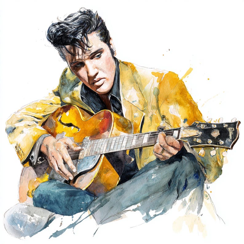 10 Printable Watercolor Elvis Presley, Iconic Music Legend Illustration ...