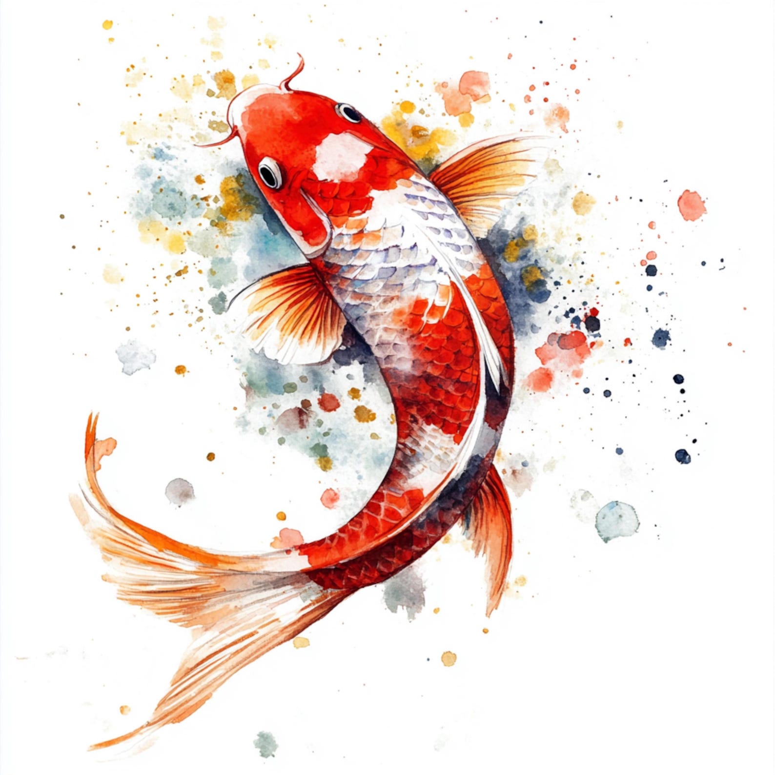 Printable Koi Fish Clipart, Koi Fish Watercolor, Nautical Clip Art ...