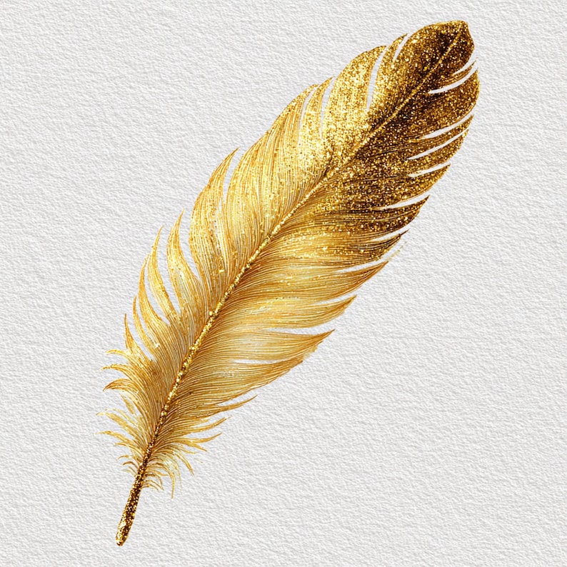 11 Printable Feather, Watercolor Gold Feather Jpgs, Glitter Gold ...