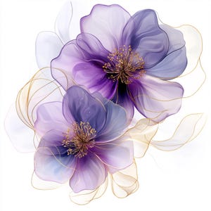 Printable Abstract Flowers, Watercolor Purple Flower, Botanical Art ...