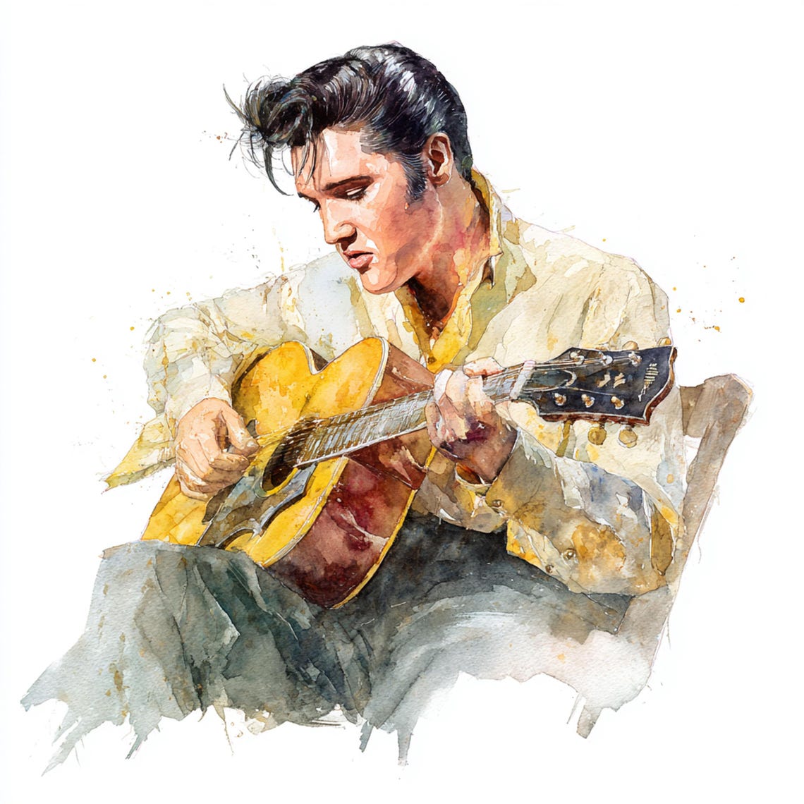 10 Printable Watercolor Elvis Presley, Iconic Music Legend Illustration ...