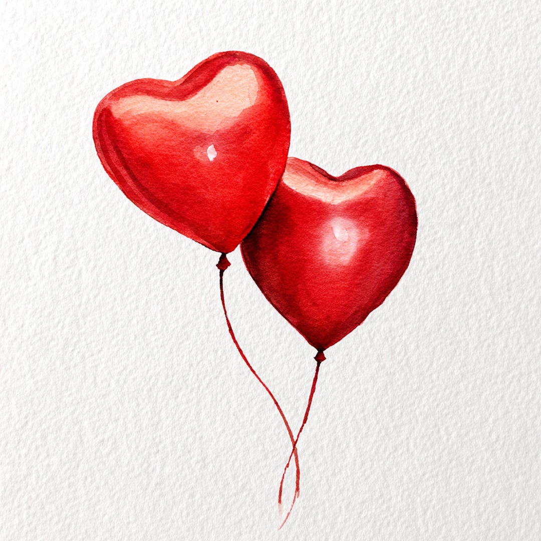 10 Printable Watercolor Red Hearts, Watercolor Hearts Balloons, Red ...