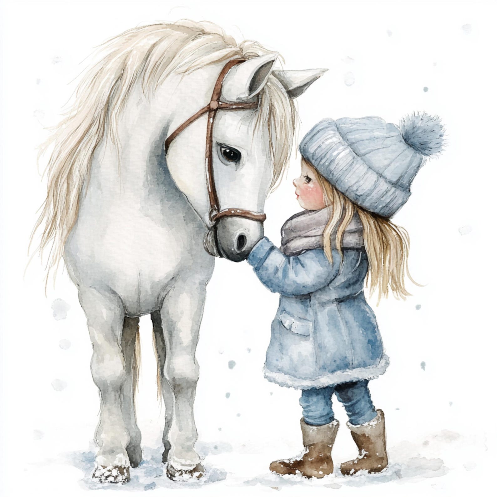 Printable Little Girl and Horse, Watercolor Girl and Ponny Art ...