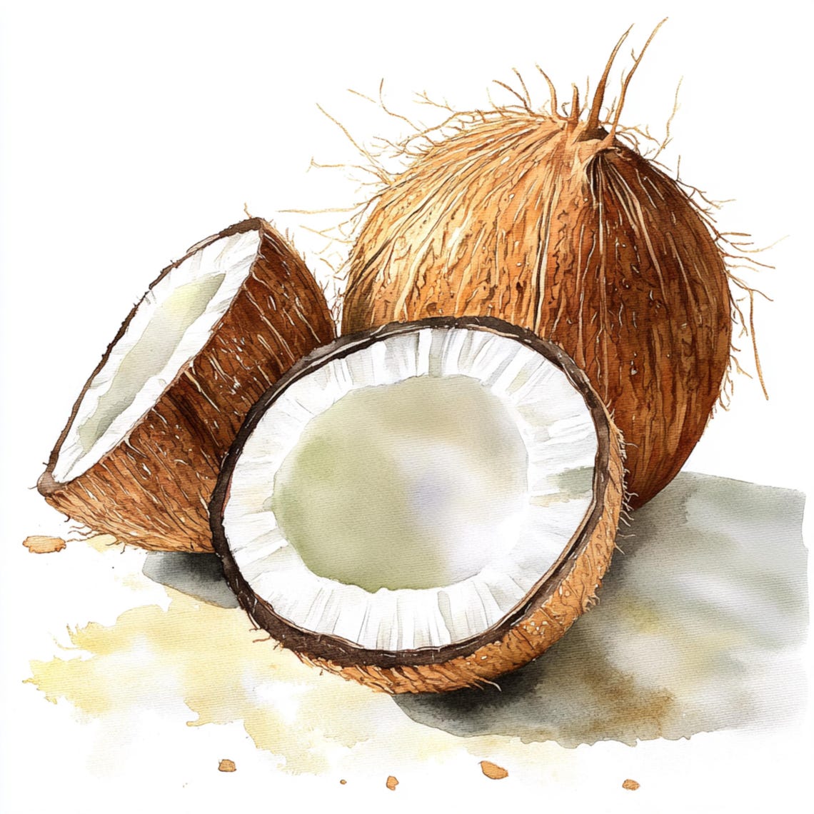 10 Printable Coconuts, Watercolor Coconuts, Coconuts Clipart, Kitchen ...