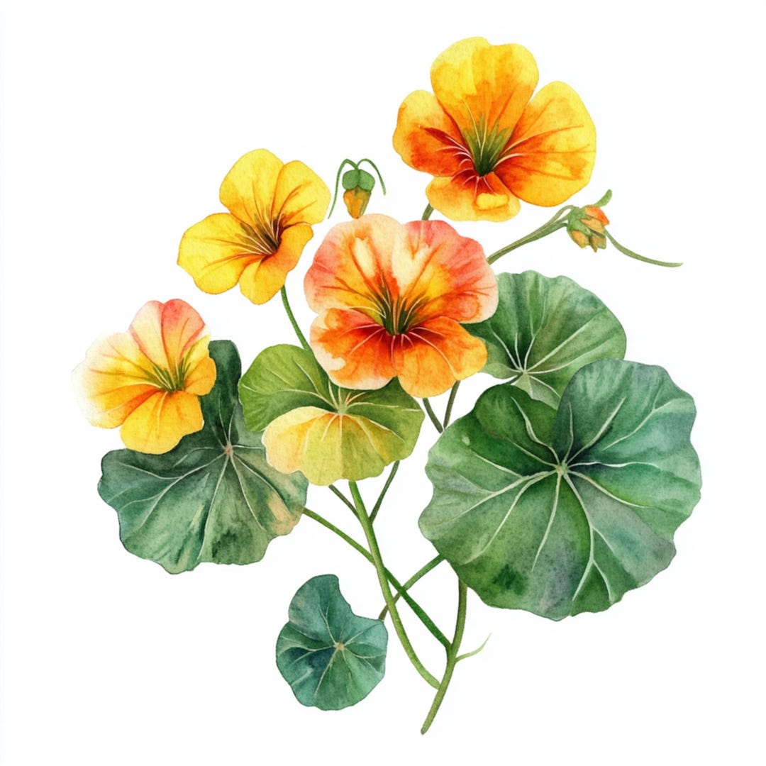 10 Printable Nasturtium Decor, Watercolor Flowers, Nasturtium Botanical ...