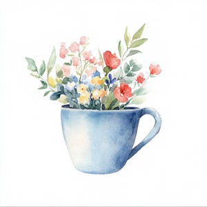 10 Printable Cup With Spring Flower, Watercolor Spring Bouquet, Spring ...