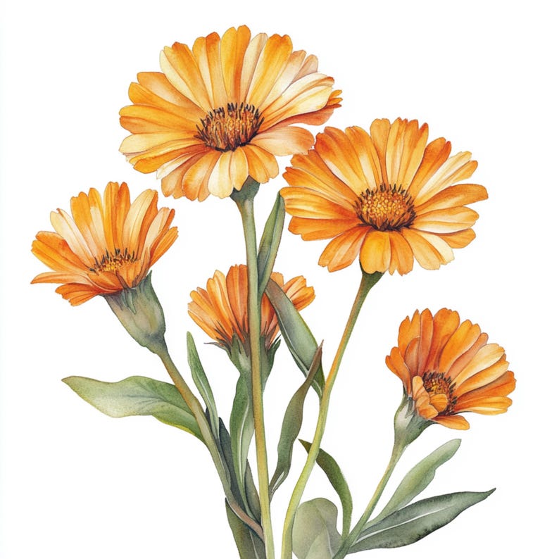 10 Printable Calendula Flower Decor, Watercolor Calendula Art ...