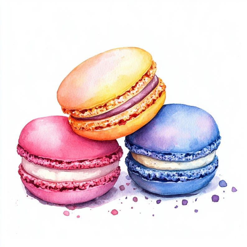 10 Printable Macarons, Watercolor Cookies, Macarons Cookies Decor, Instant Download, Cookies ...