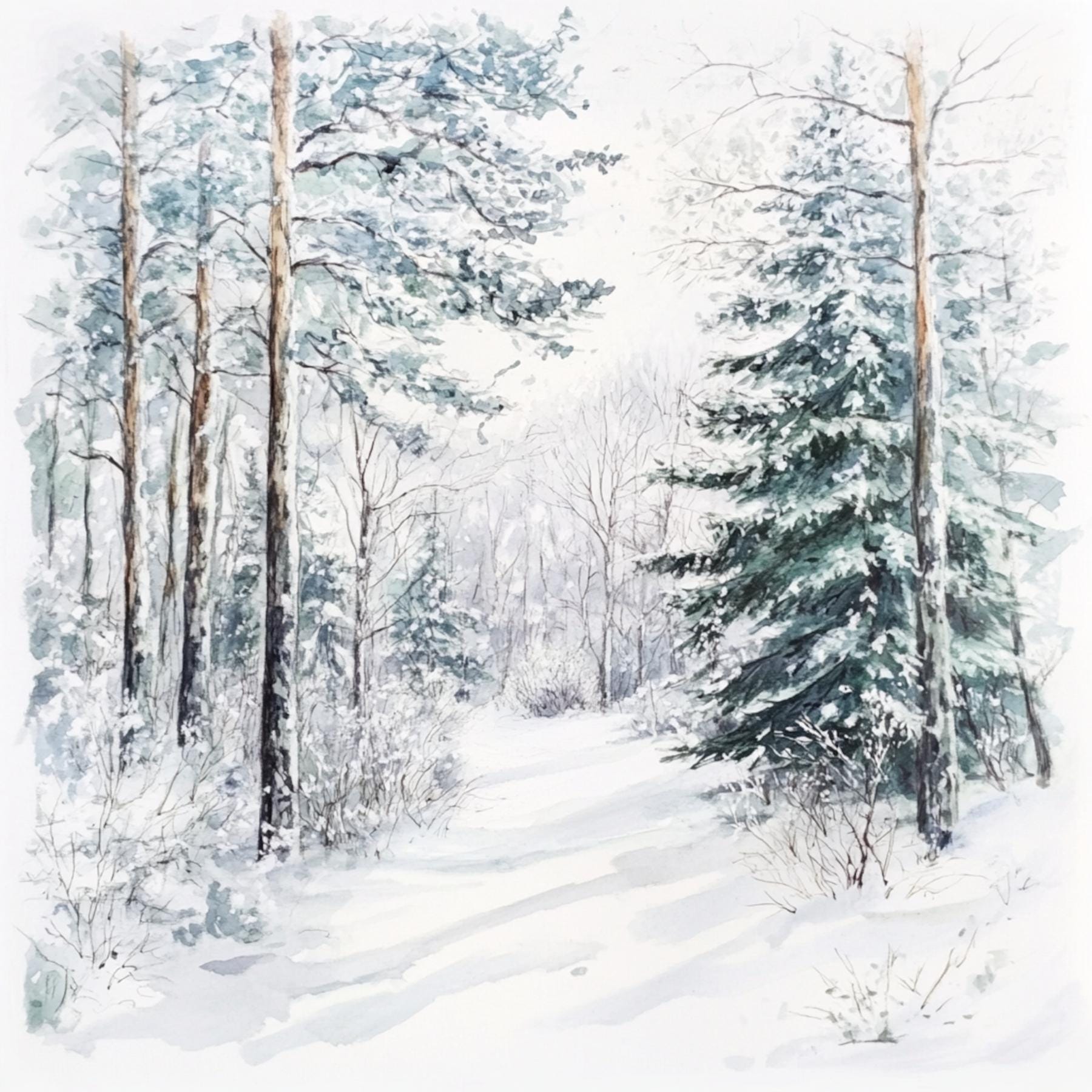 10 Winter Snowy Forest, Watercolor Art, Christmas Decor, Snowy Forest ...