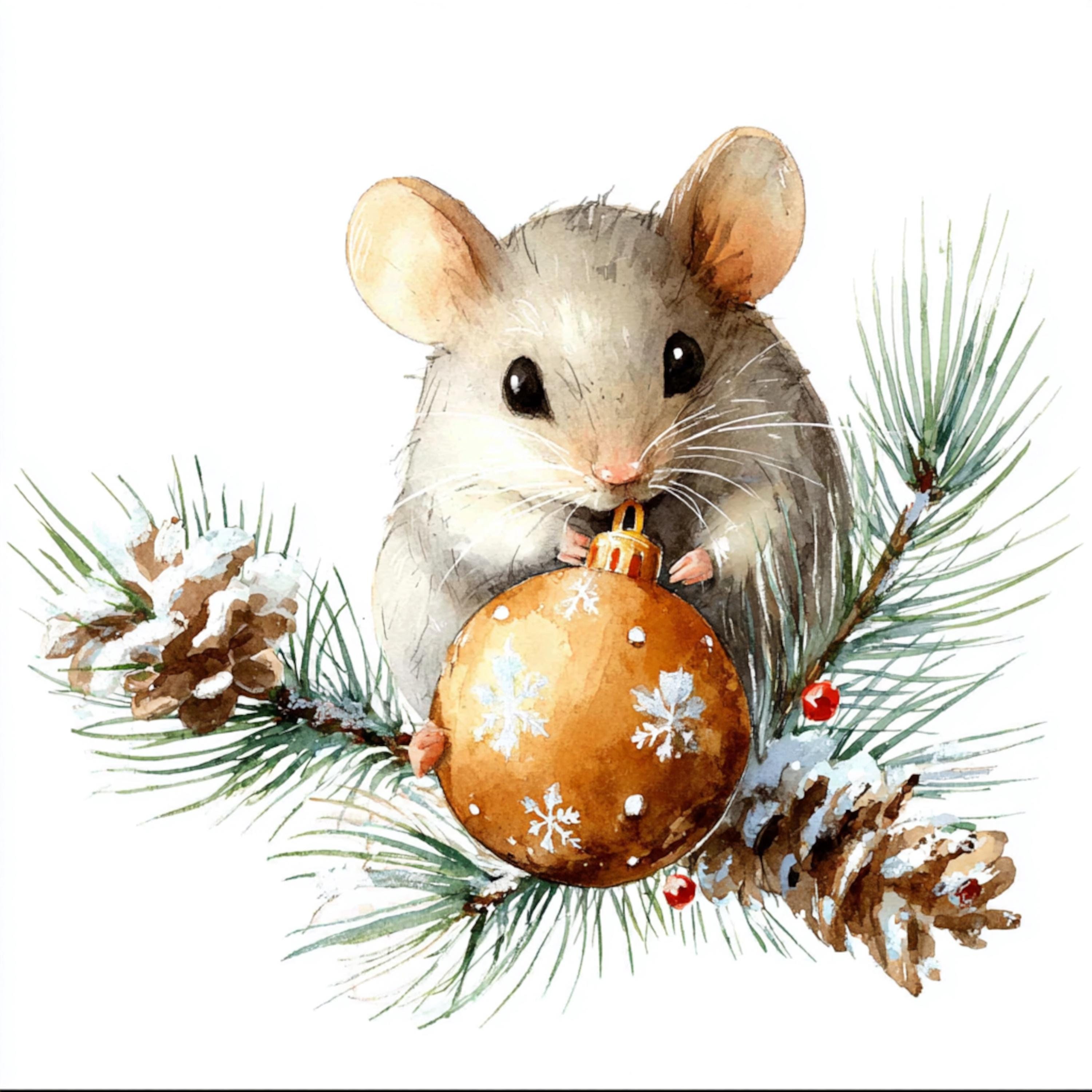 10 Printable Little Mouse, Watercolor Christmas Mouse, Cute Animal ...