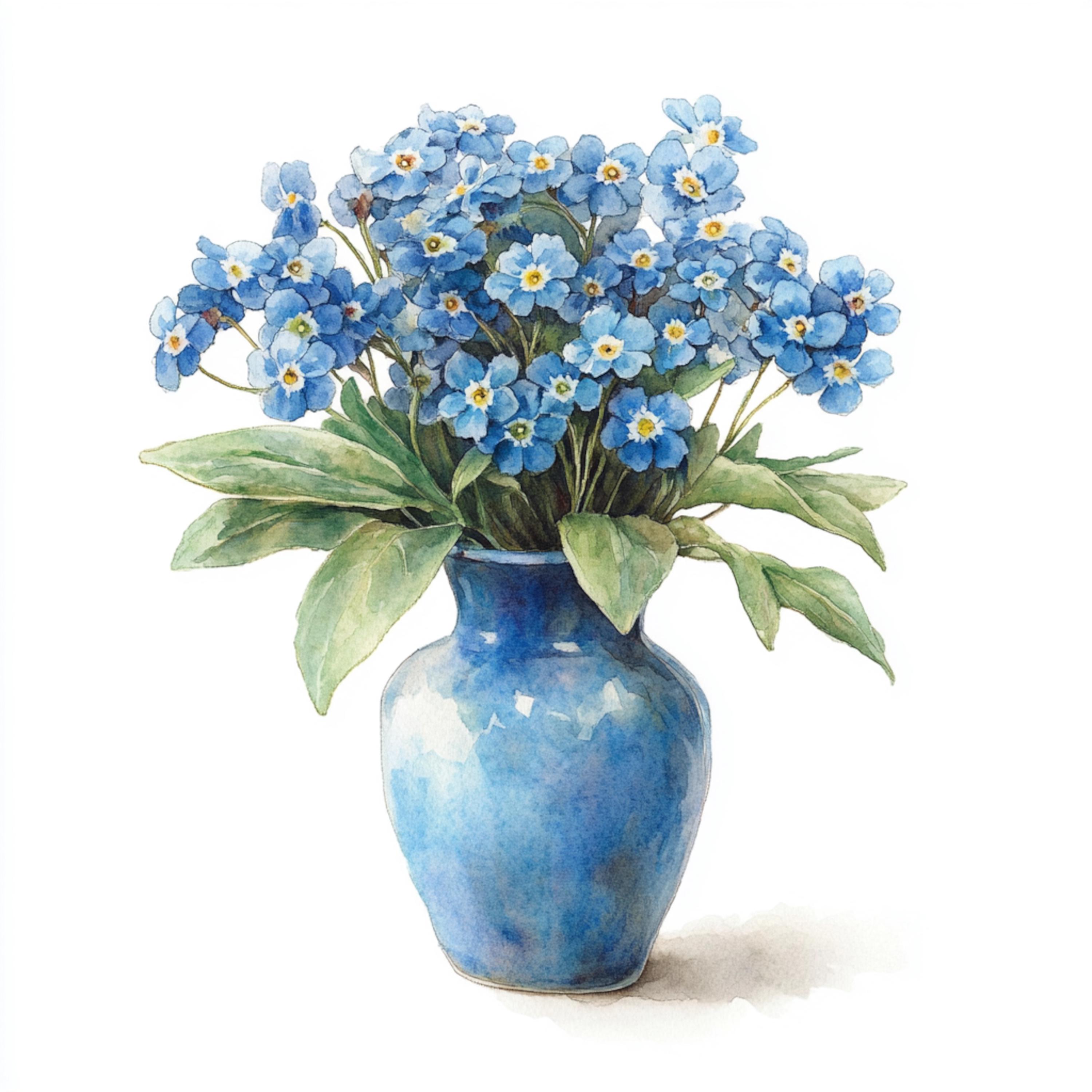 Printable Forget Me Not Art, Watercolor Forgetmenot in Vase, Spring ...