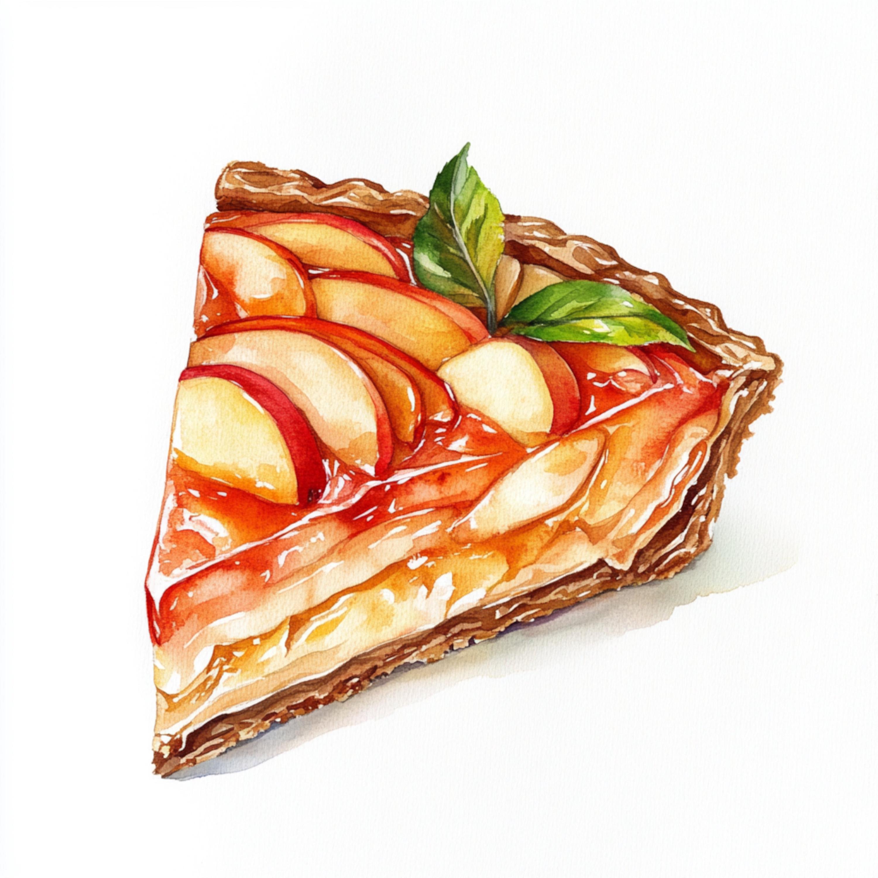 10 Printable Apple Pie Art, Watercolor Pie Slice, Apple Pie on Plate ...