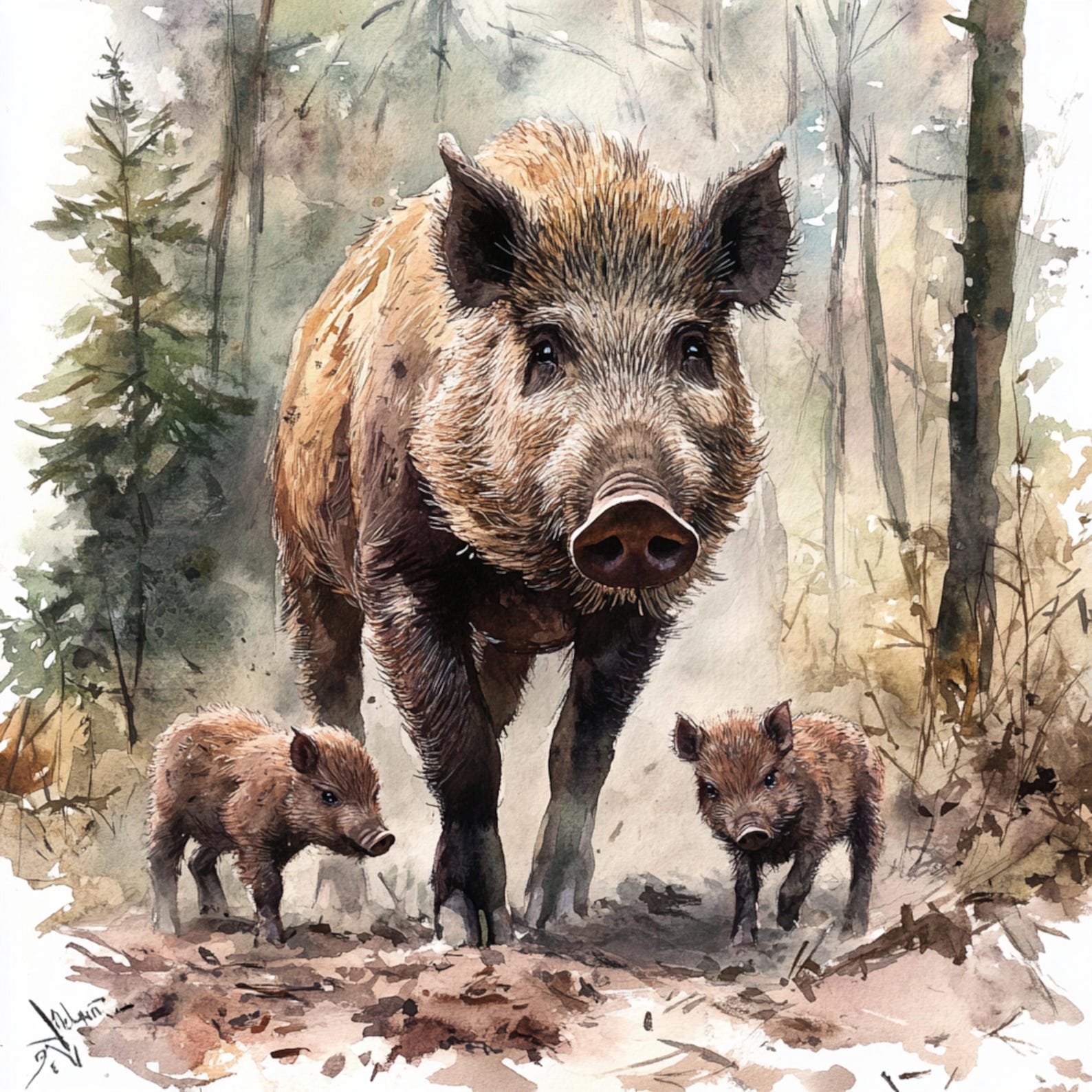 10 Printable Boar Art, Boar and Baby Clipart, Watercolor Boars, High ...