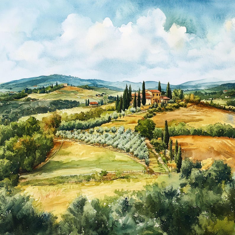10 Printable Tuscany Italy Landscape, Tuscany Art, Green Italian Hills ...