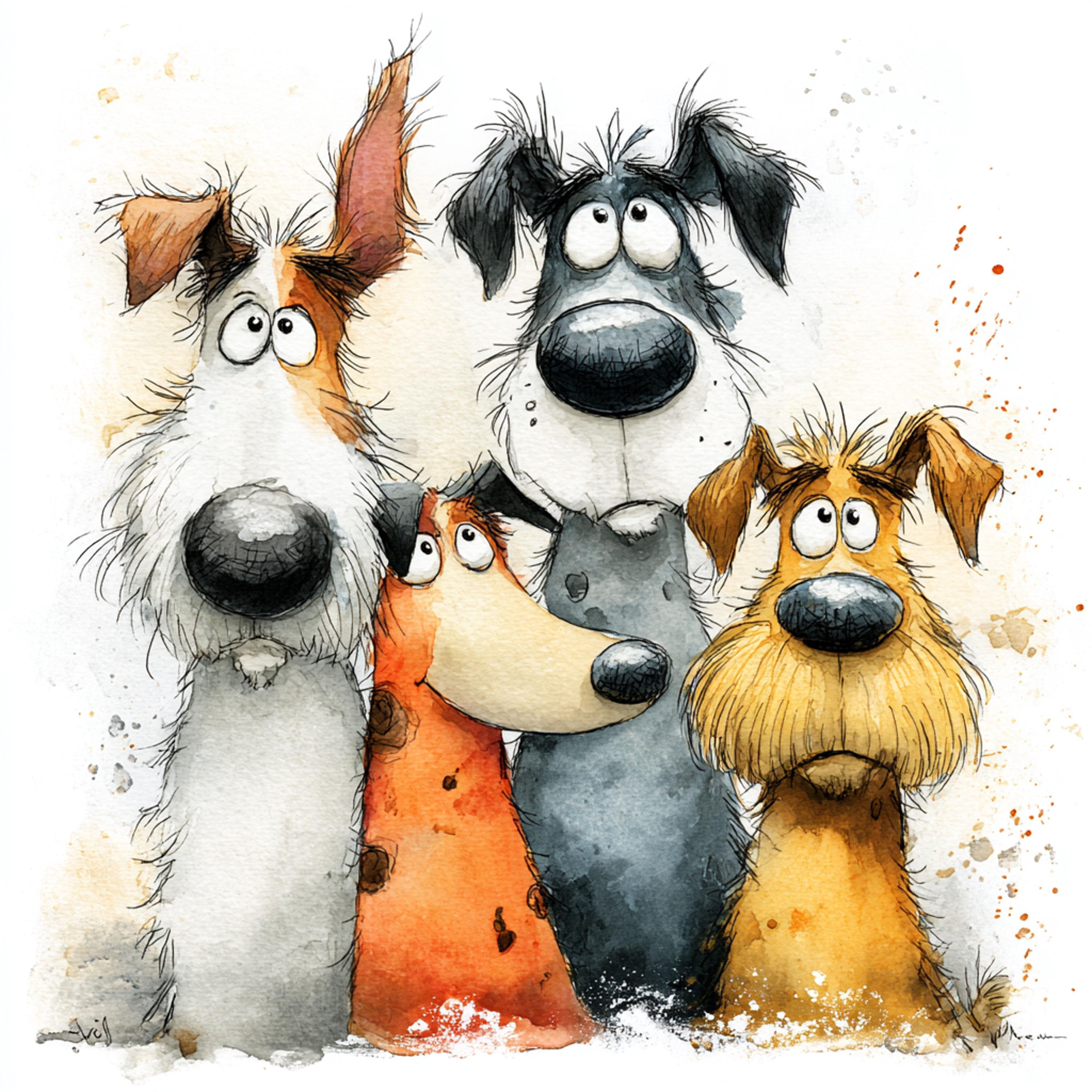 14 Printable Whimsical Dogs, Watercolor Funny Dogs, Family Dogs, Quaint ...